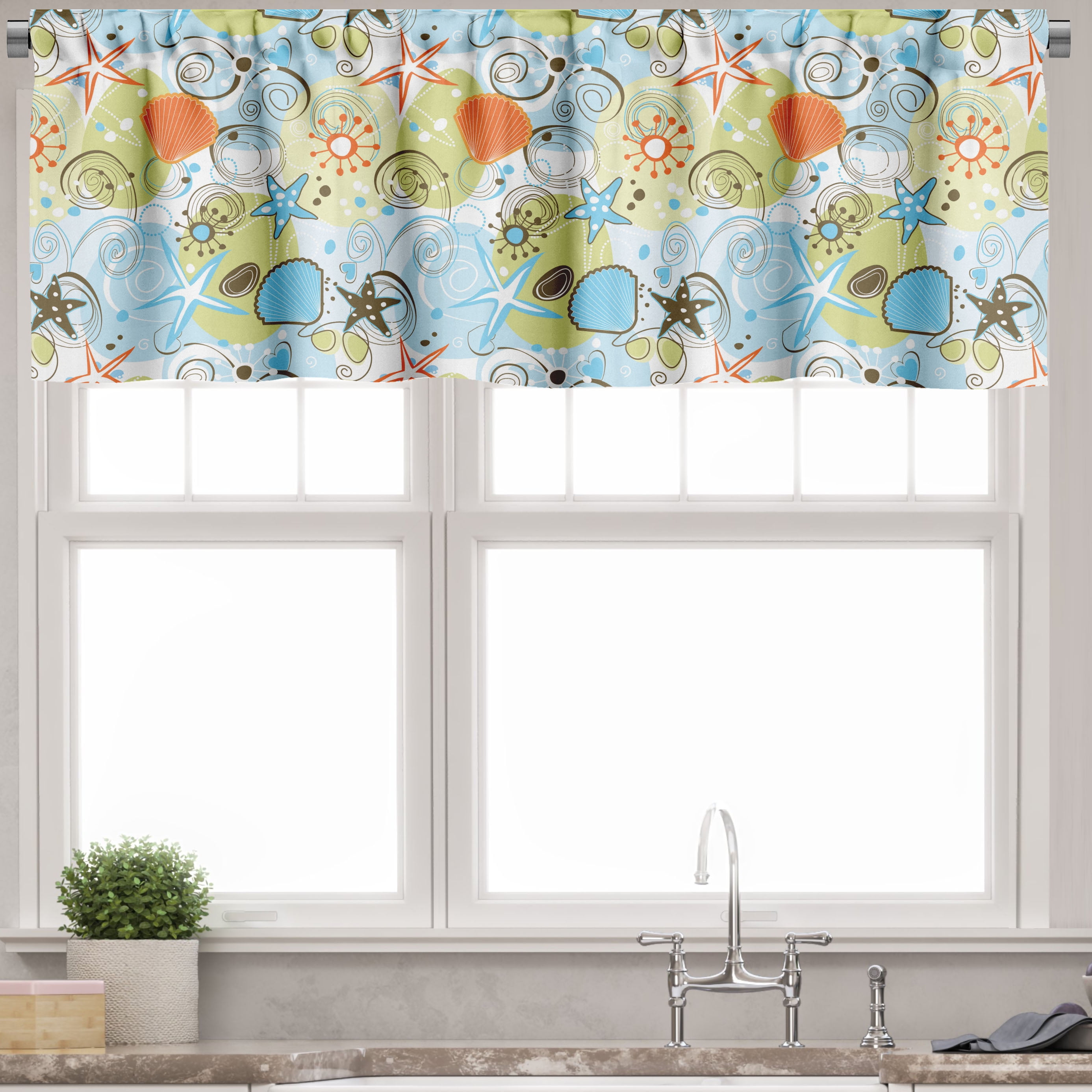 Ambesonne Sea Shells Window Valance, Retro Beach Pattern, 54" X 18 ...