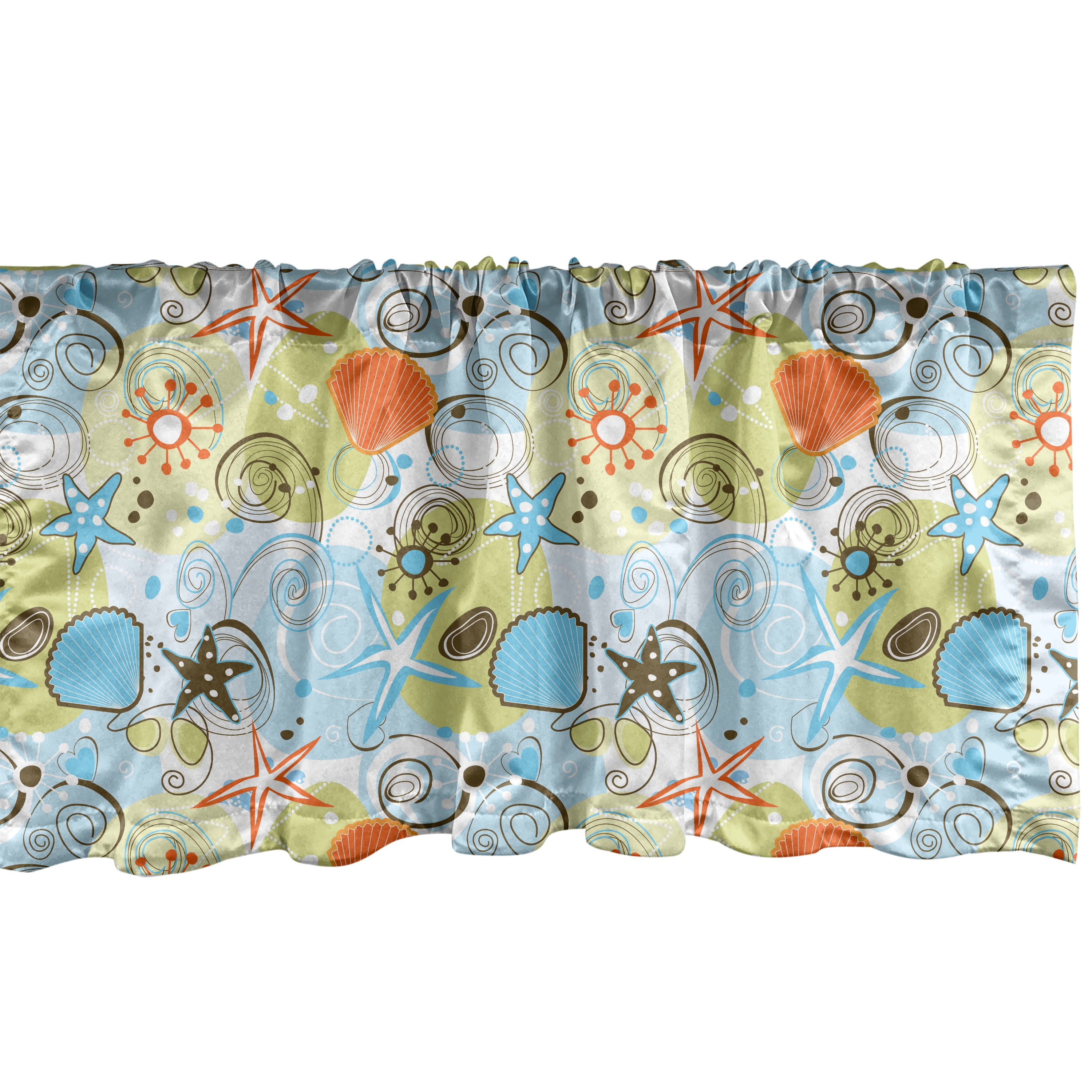 Ambesonne Sea Shells Window Valance, Retro Beach Pattern, 54" X 18 ...