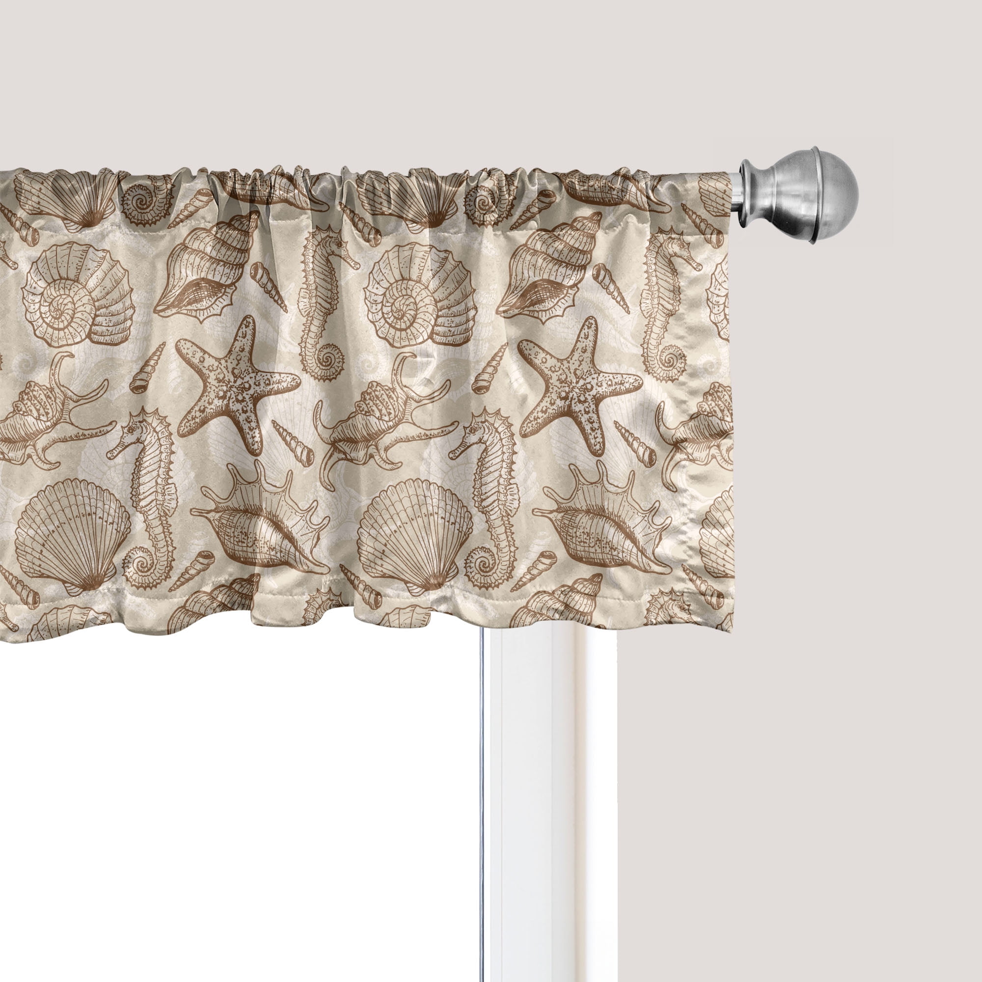 Ambesonne Sea Shells Window Valance, Vintage Ocean Design, 54" X 18 ...