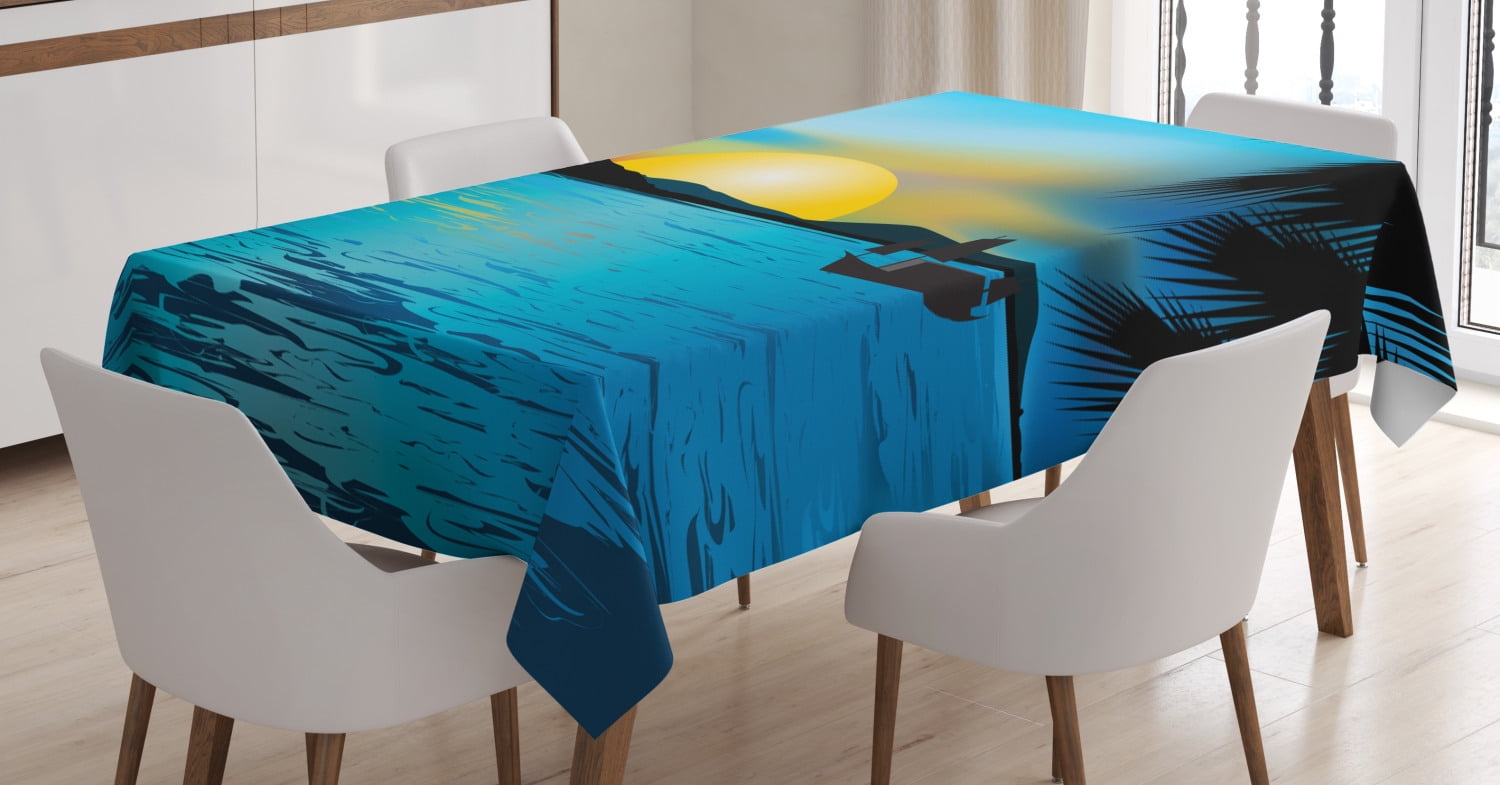 Ambesonne Sea Tablecloth Rectangular Table Cover, Calm Sunrise Fishing ...