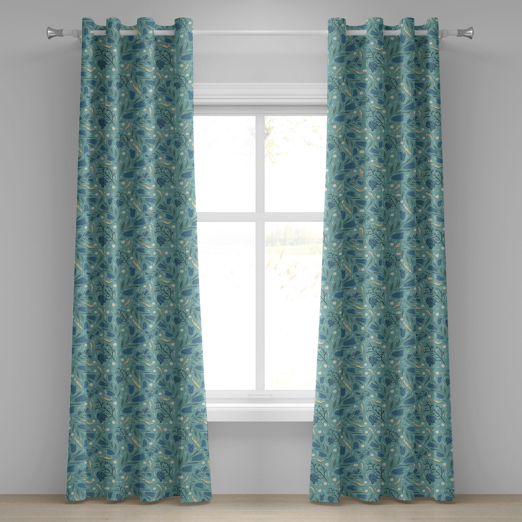 Ambesonne Seafoam Grommet Curtain Aquarelle Floral Motif 50 X 84