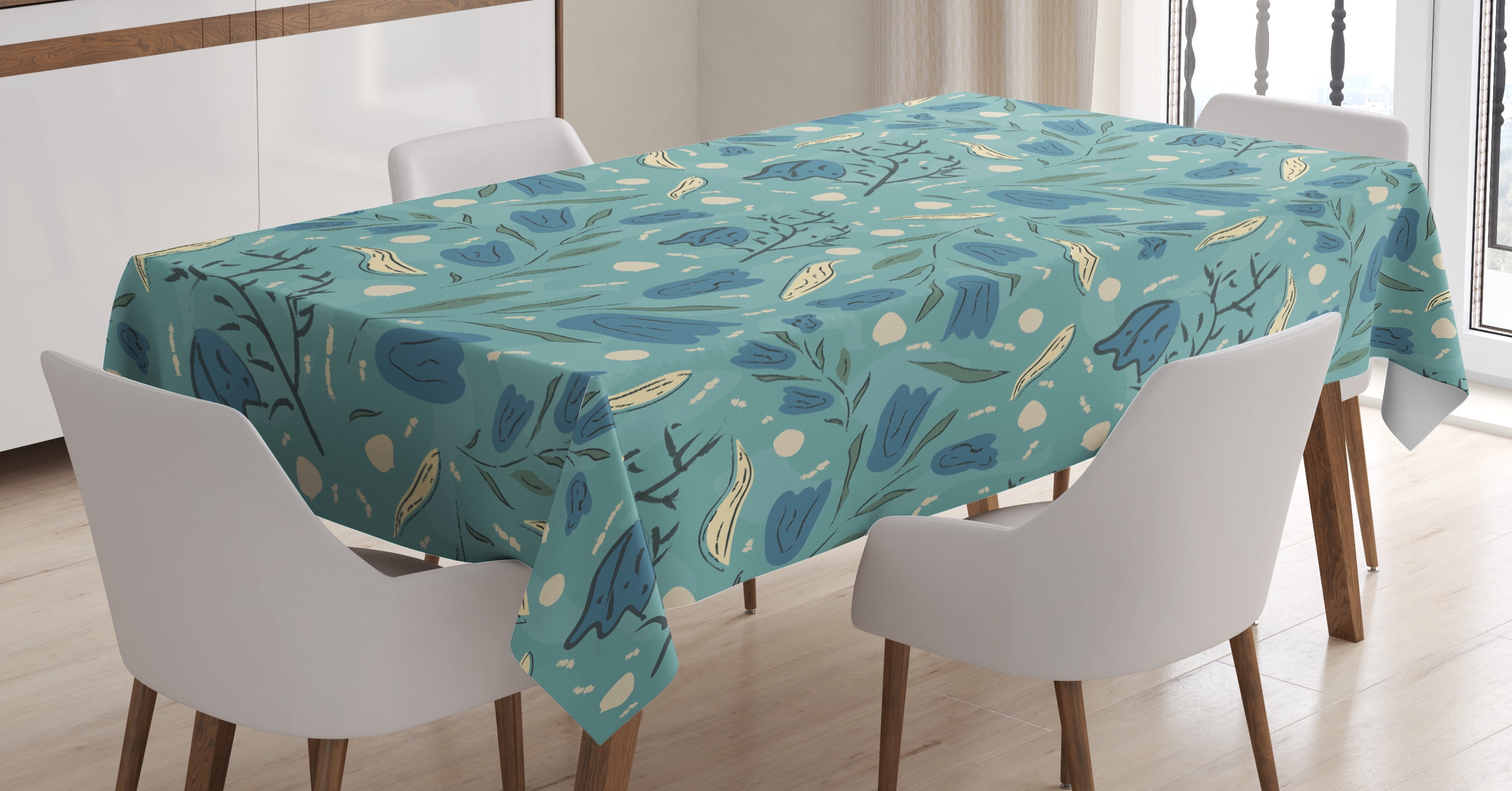 Ambesonne Seafoam Tablecloth Rectangular Table Cover, Aquarelle Floral ...