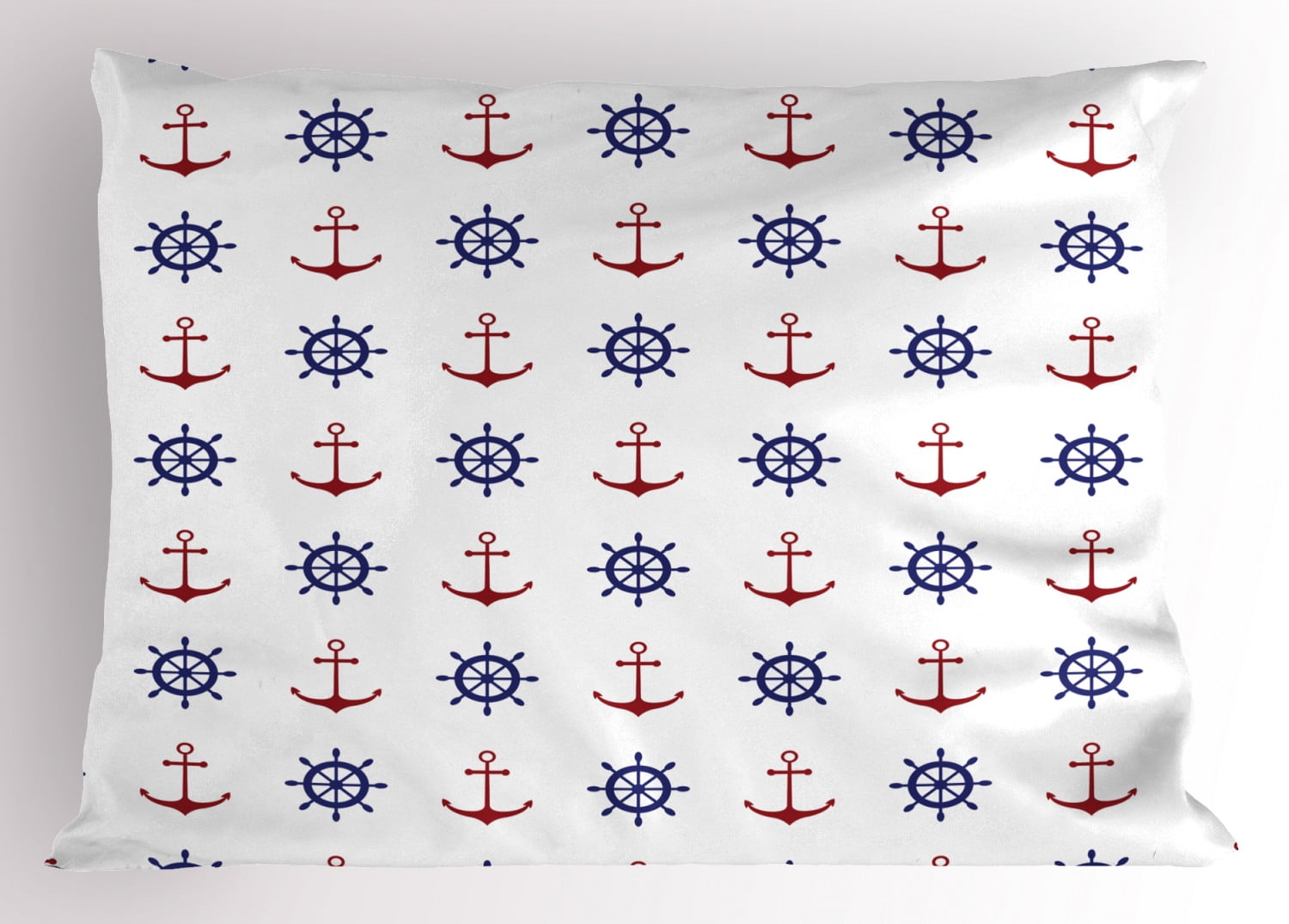 Ambesonne Sealife Pillow Sham, Anchors and Ship Wheels, 26" X 20", Navy ...