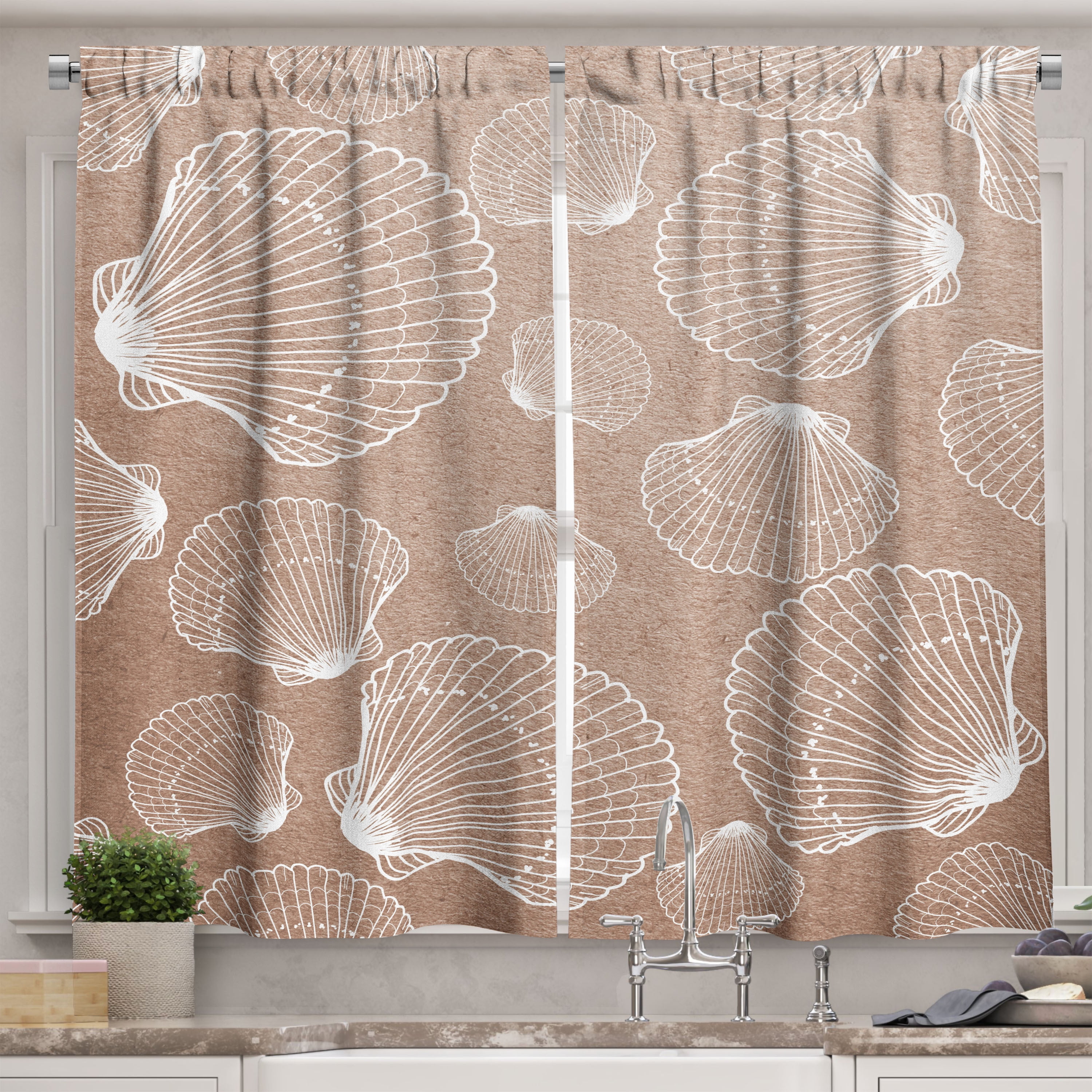 Ambesonne Seashell Kitchen Curtains, Hand Drawn Shells, 55"x45", Pale ...