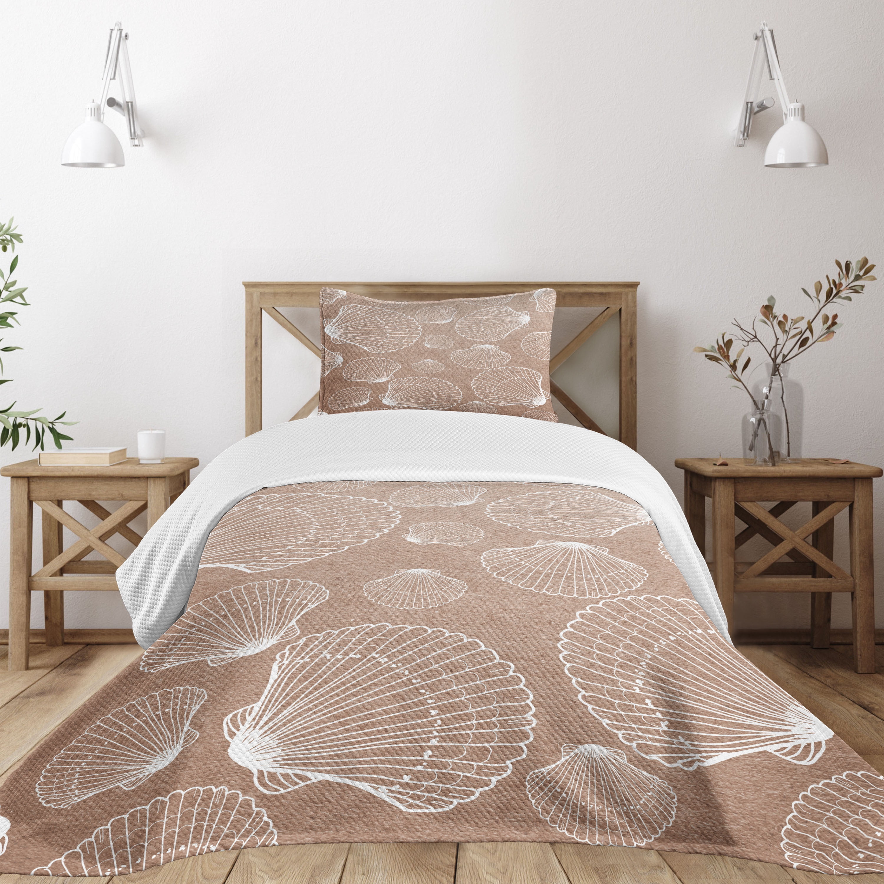 Ambesonne Seashell Quilted Bedspread Set 2 Pcs, Hand Drawn Shells, Twin ...