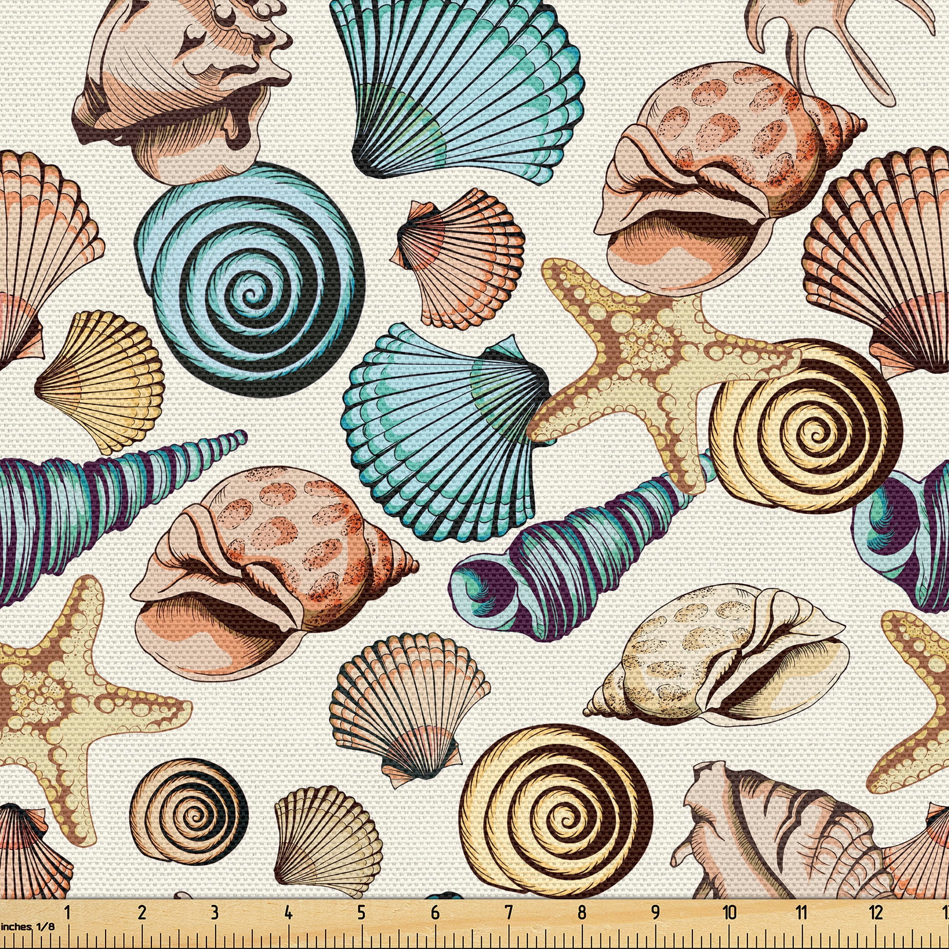 Ambesonne Seashells Fabric by the Yard Upholstery, Beachy Aura Starfish ...