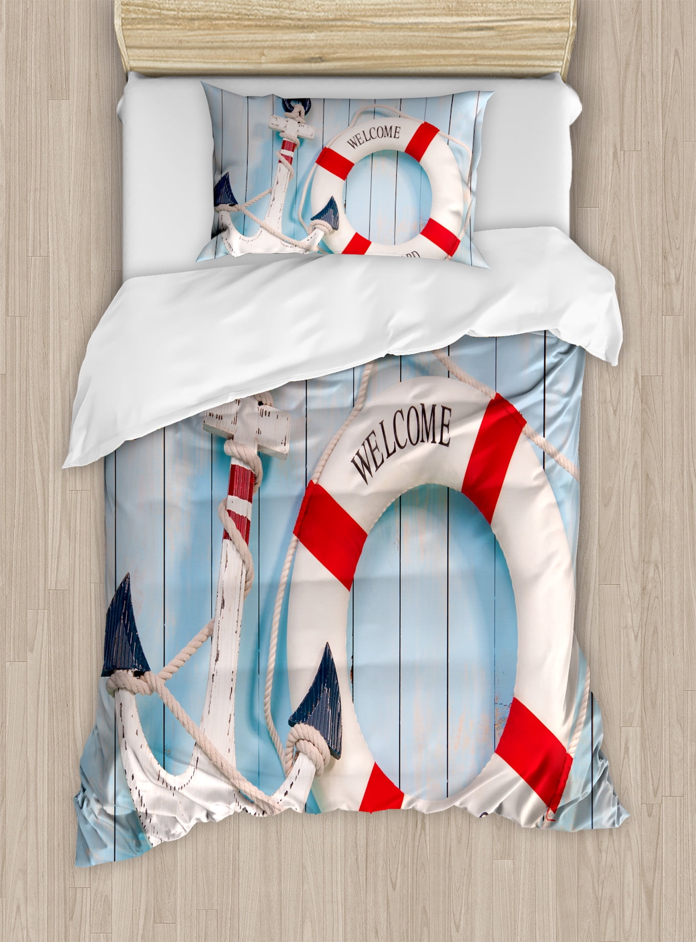 Ambesonne Shabby Duvet Cover Sets, Welcome Aboard Sign Anchor, 2-Twin ...