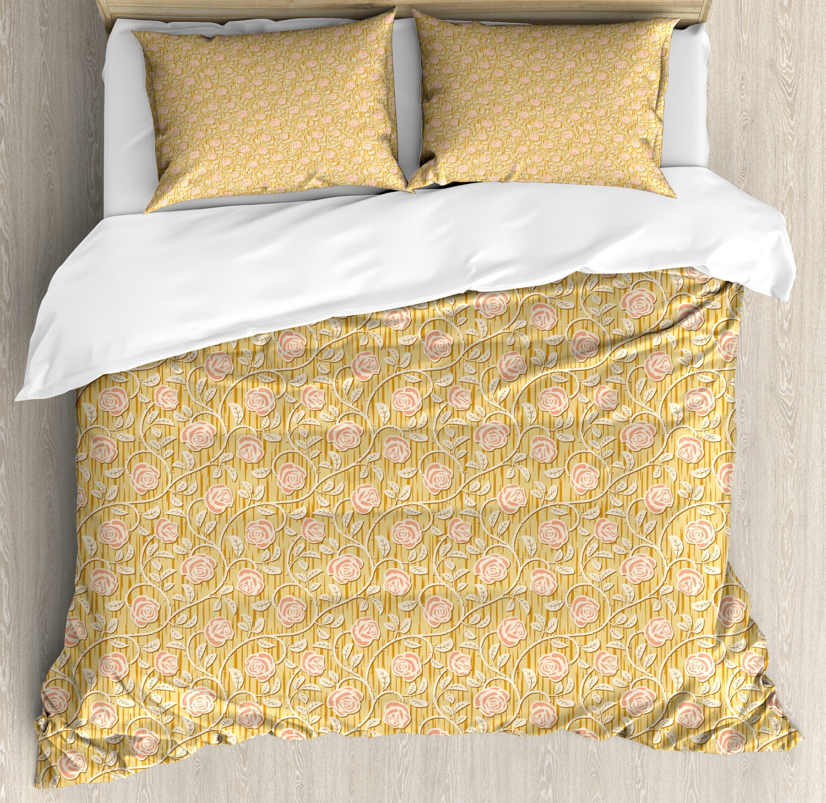 Ambesonne Shabby Flora Duvet Cover Set, Romantic Rose Petal, King, Pink ...