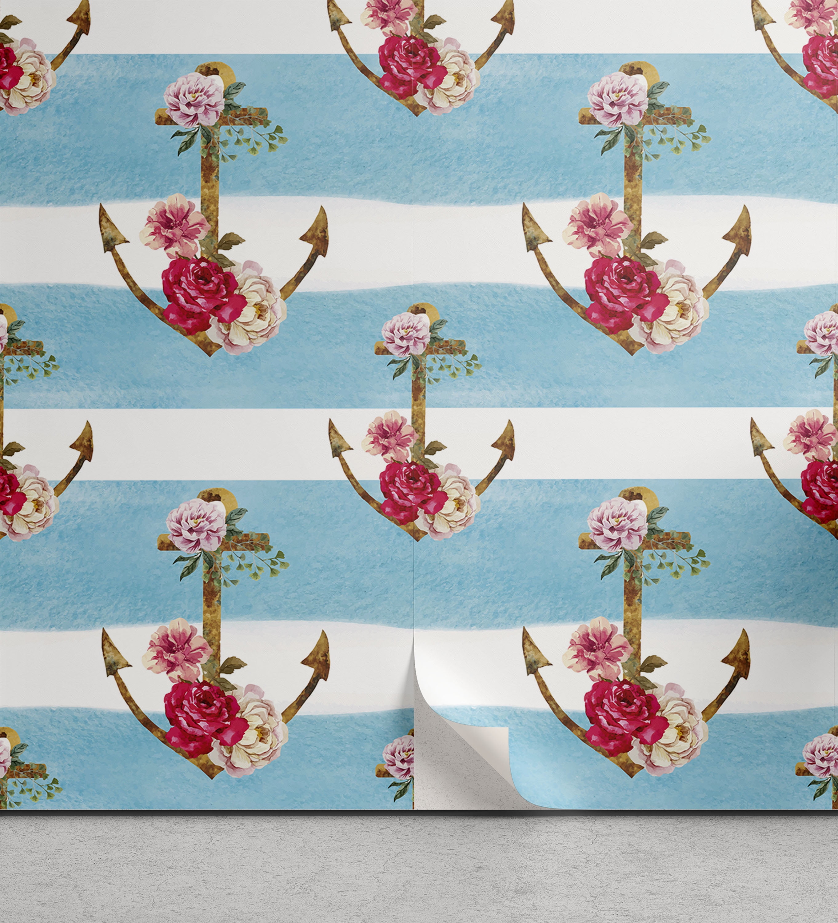 Ambesonne Shabby Flora Peel & Stick Wallpaper for Home, Anchors and ...