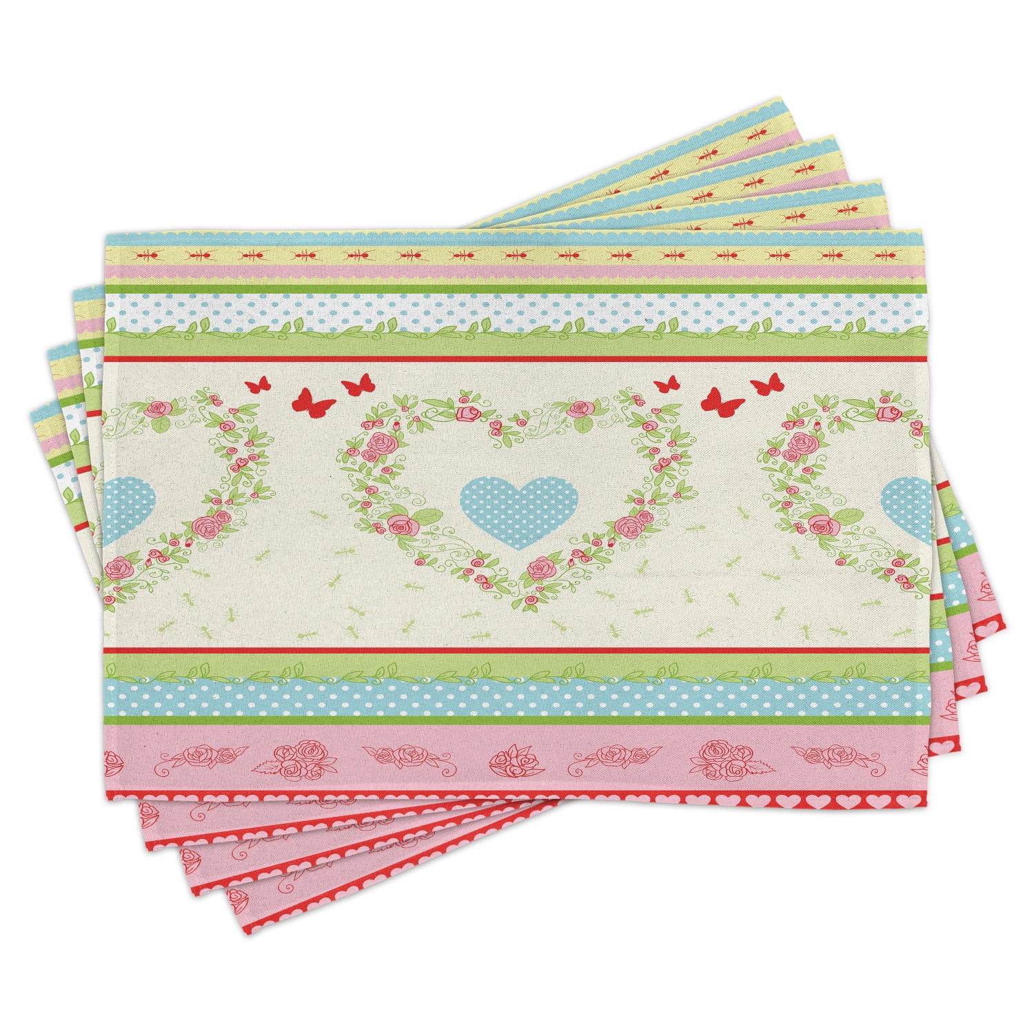 Ambesonne Shabby Flora Place Mats Set of 4, Country Rose Hearts ...