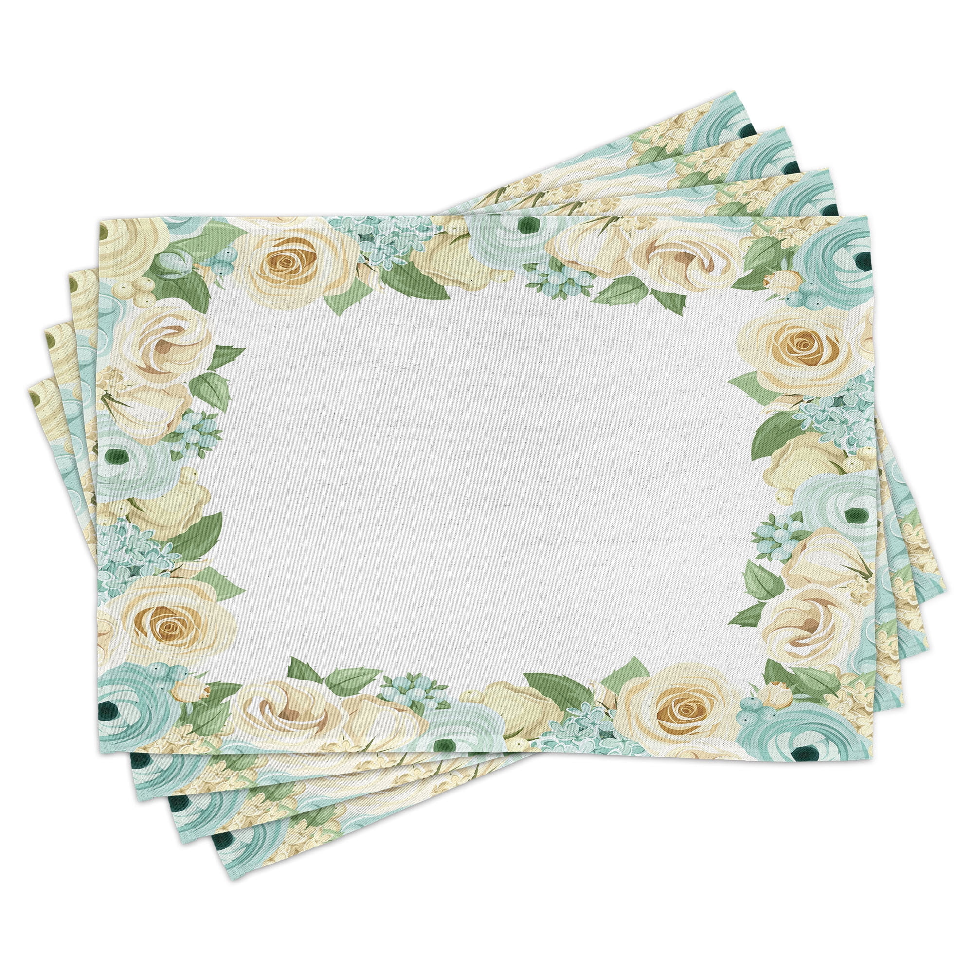 Ambesonne Shabby Flora Place Mats Set of 4, Flower Roses Leaves ...