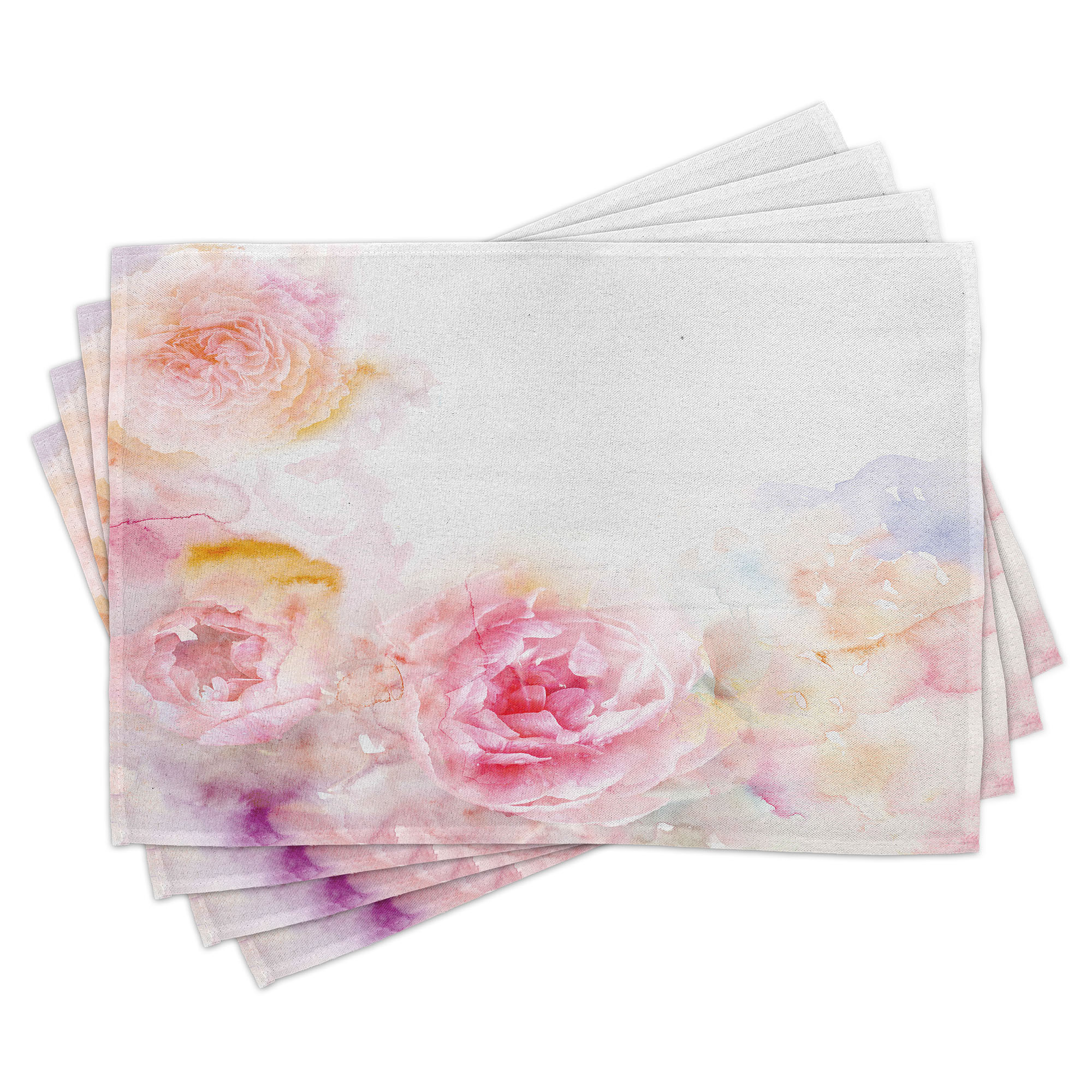 Ambesonne Shabby Flora Place Mats Set of 4, Pale Pink Roses, Standard ...