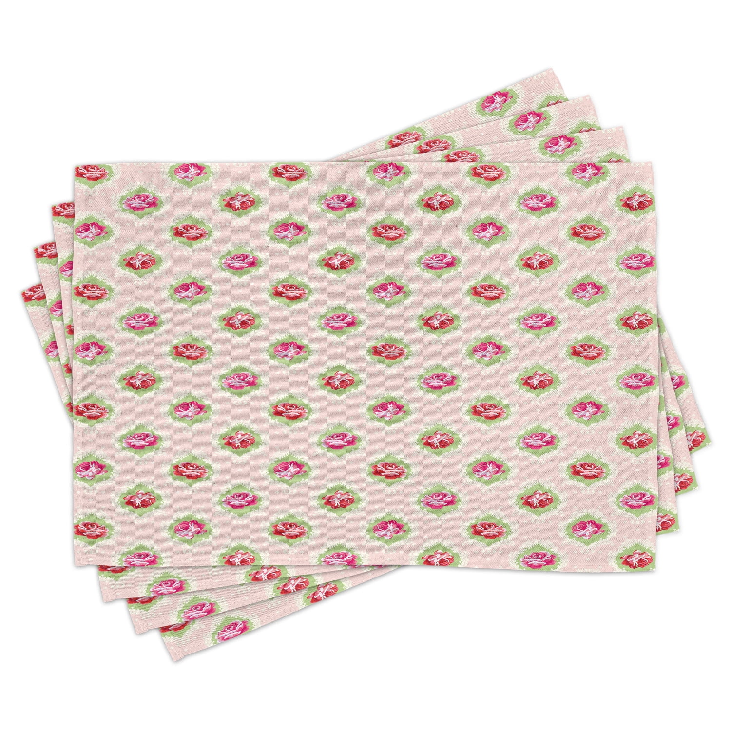 Ambesonne Shabby Flora Place Mats Set of 4, Rose Damask Old, Standard ...