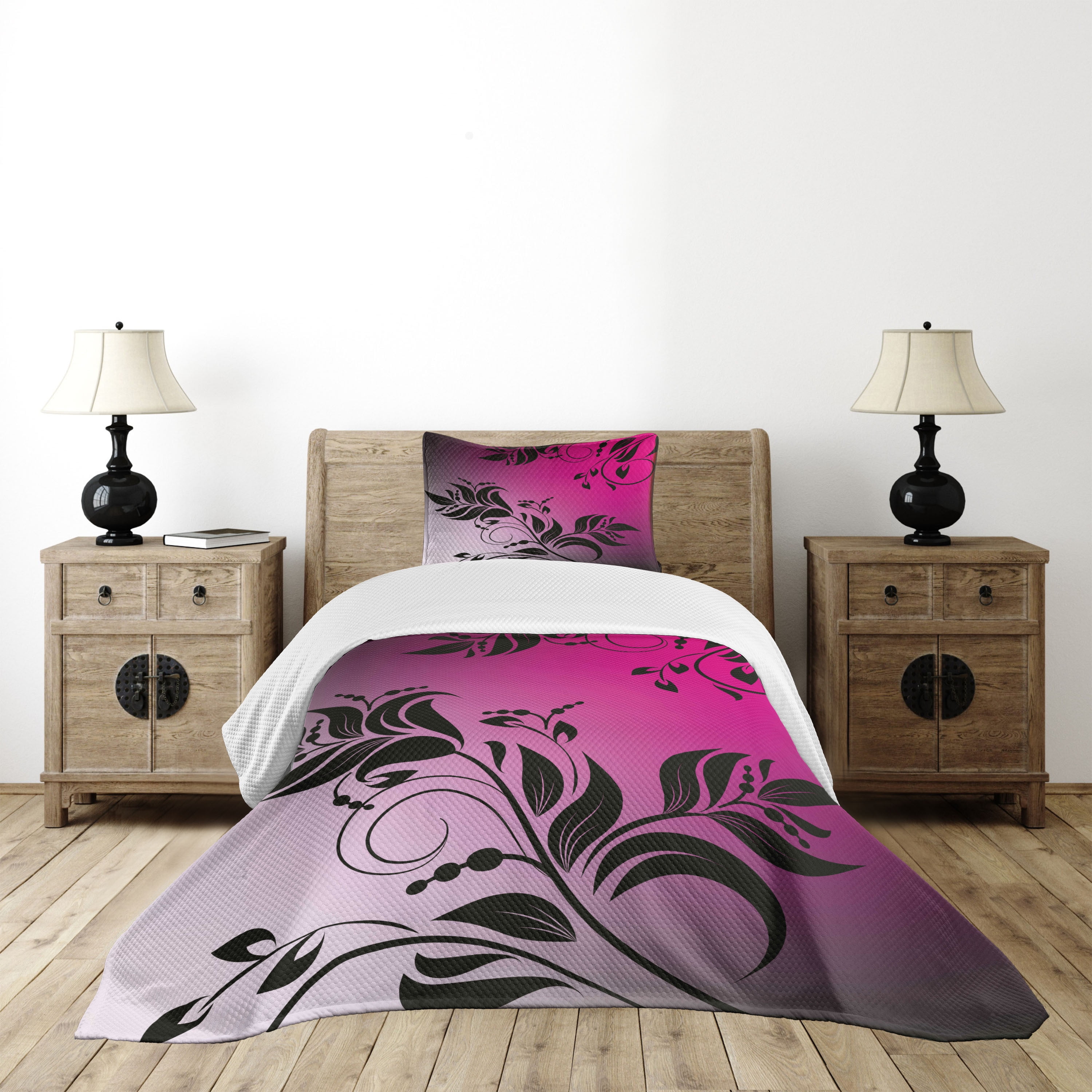 Ambesonne Shabby Flora Quilted Bedspread Set 2 Pcs, Victorian Branch ...