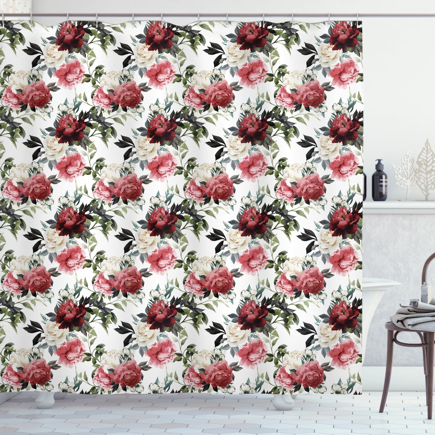 Ambesonne Shabby Flora Shower Curtain, Flower Roses Buds, 69"Wx70"L ...