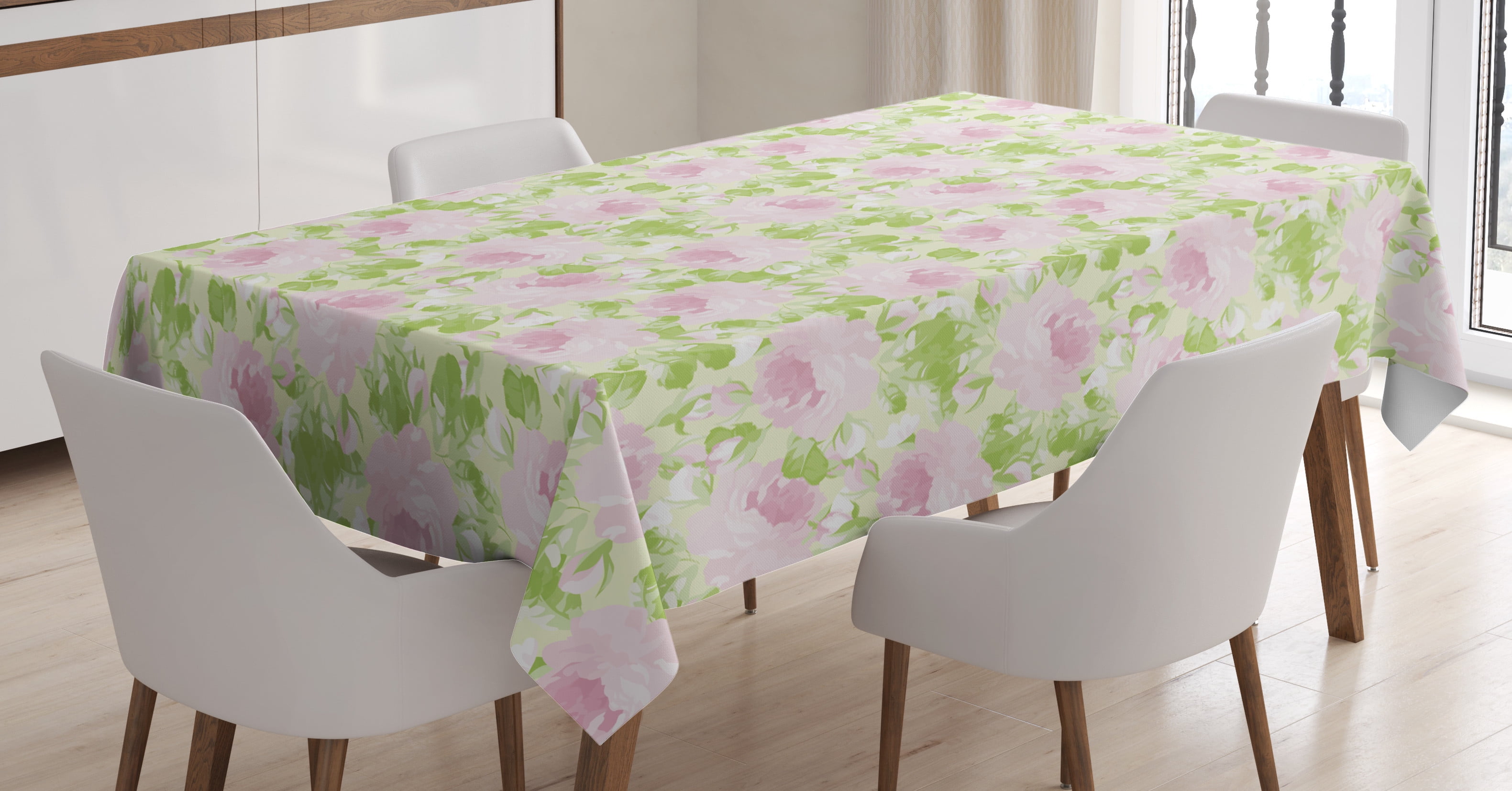 Ambesonne Shabby Flora Tablecloth Rectangular Table Cover, Spring Yard ...