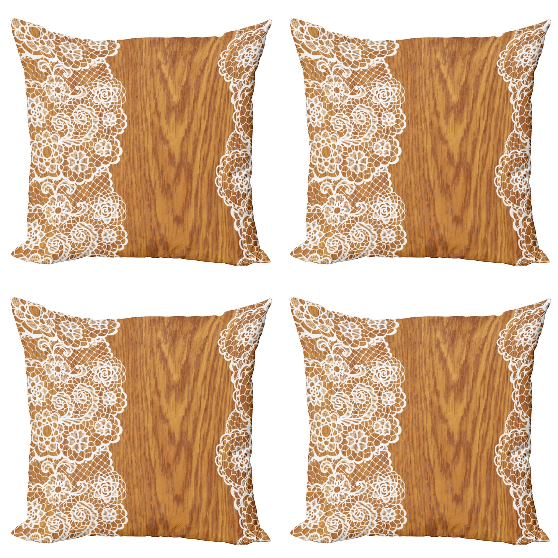 Ambesonne Shabby Flora Throw Pillow Cover 4 Pack, Lace Wooden Retro, 24 ...