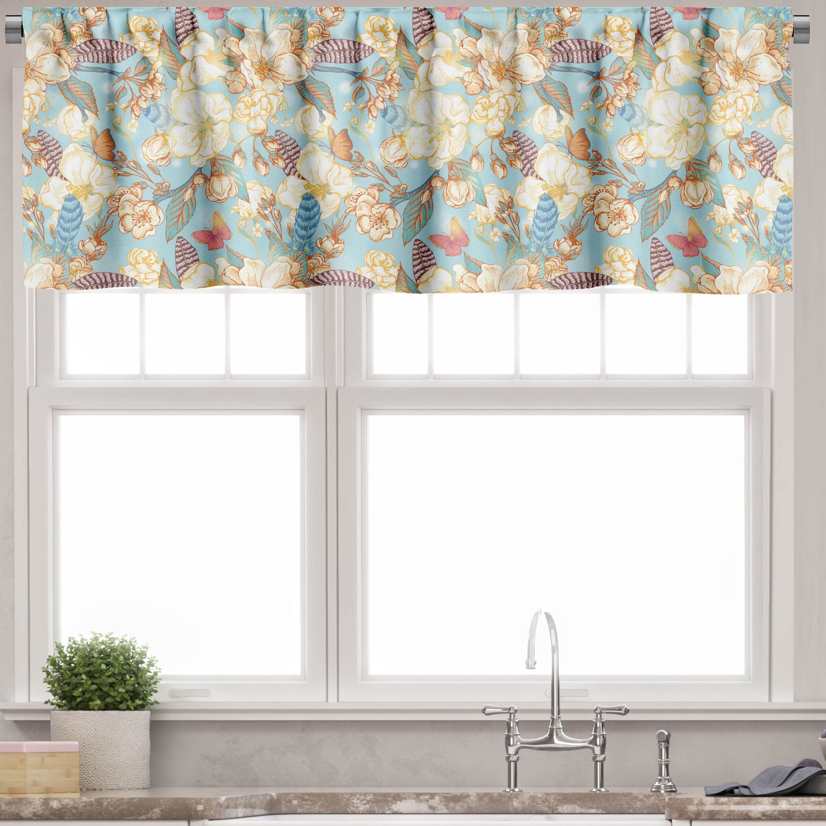 Ambesonne Shabby Flora Window Valance Vintage Garden Leaf 42 X 18