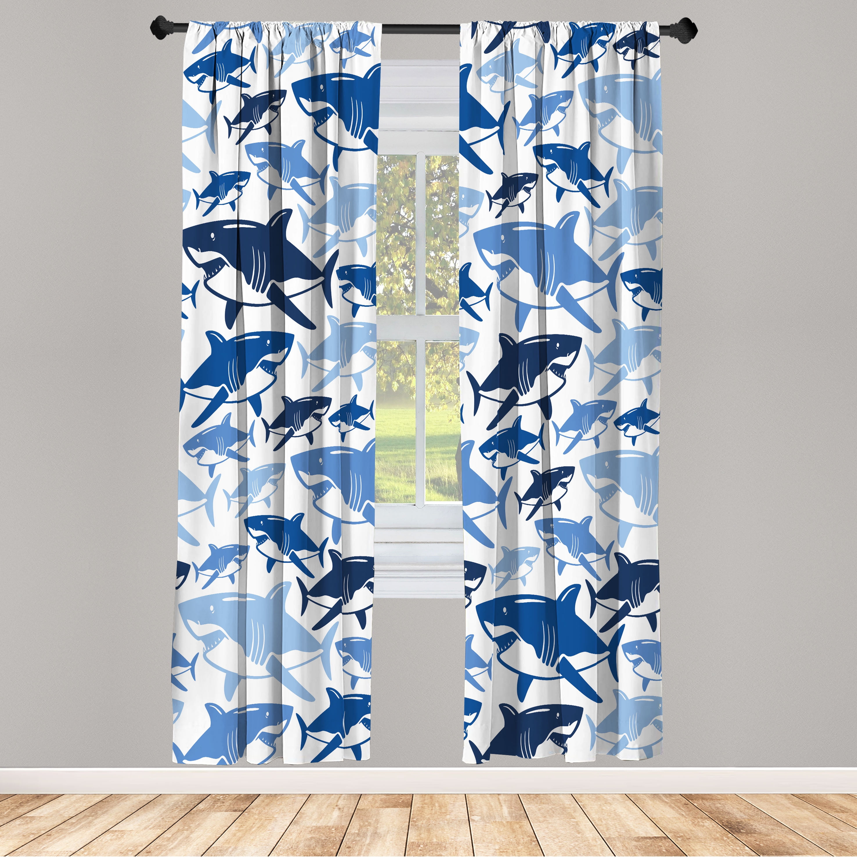 Ambesonne Bedroom Ocean Window Shark Curtains, Underwater Fish Art ...