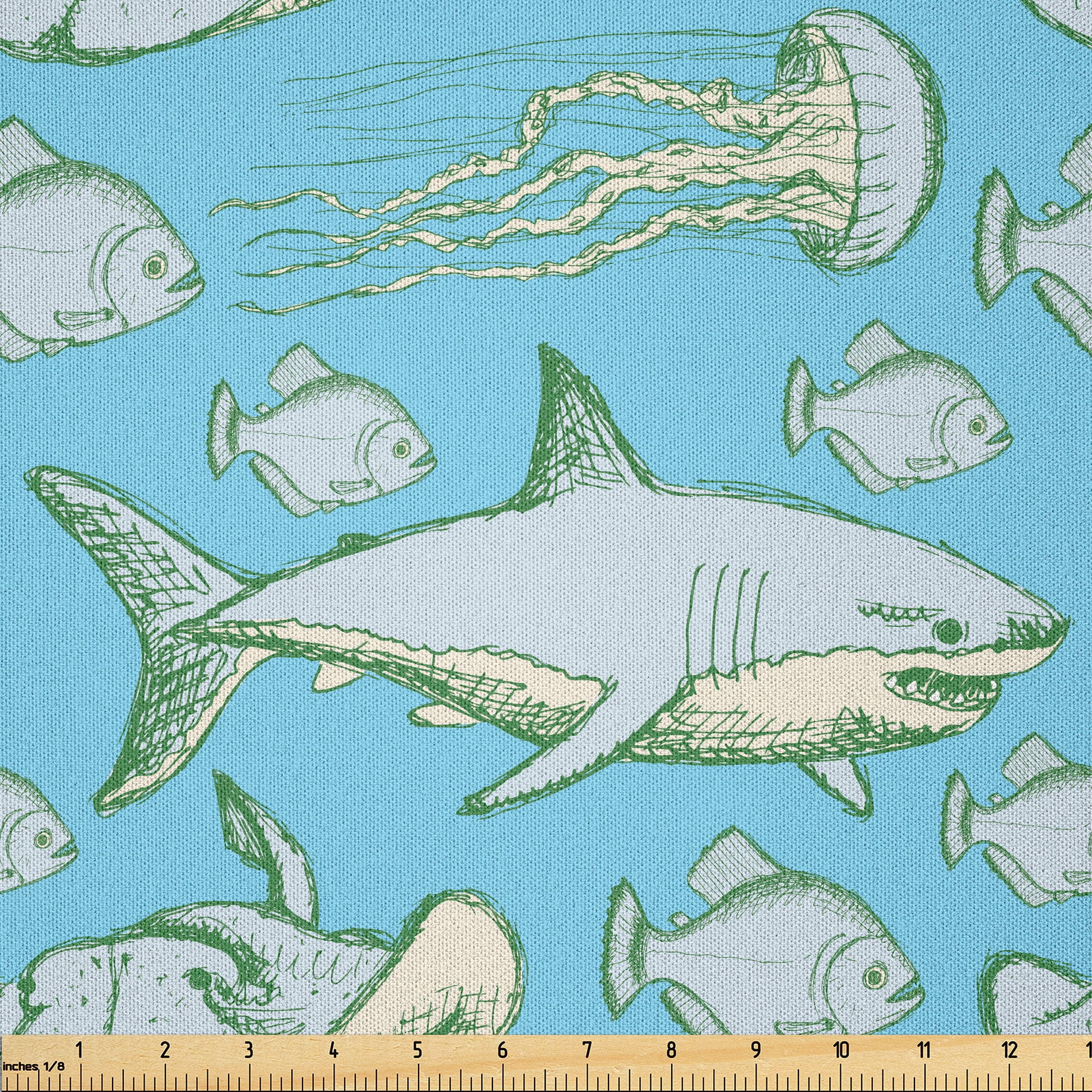 Ambesonne Shark Fabric by the Yard Microfiber, Vintage Sea Creatures, 2 ...