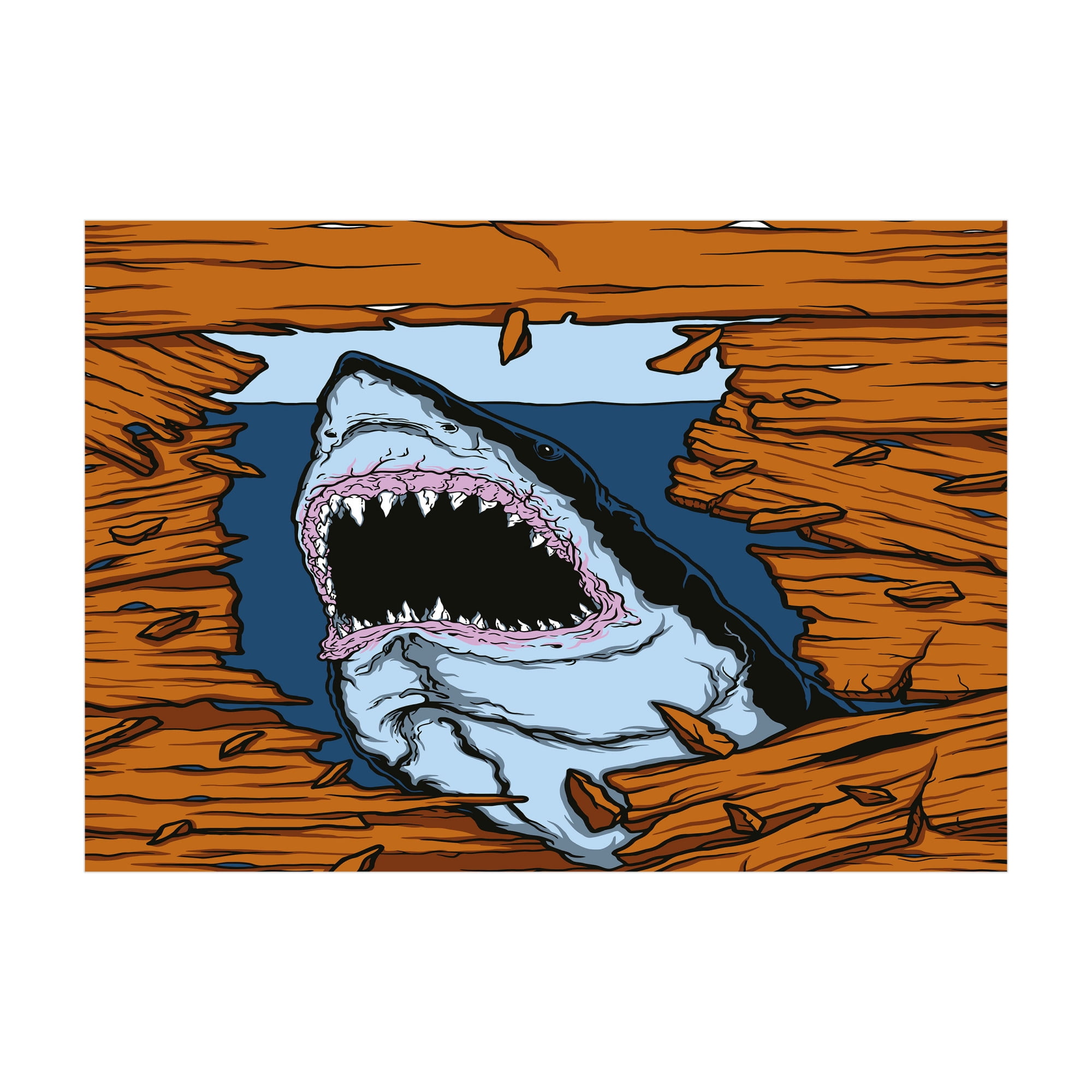 Ambesonne Shark Jigsaw Puzzle Durable Cardboard, Wild Fish Wooden Plank ...