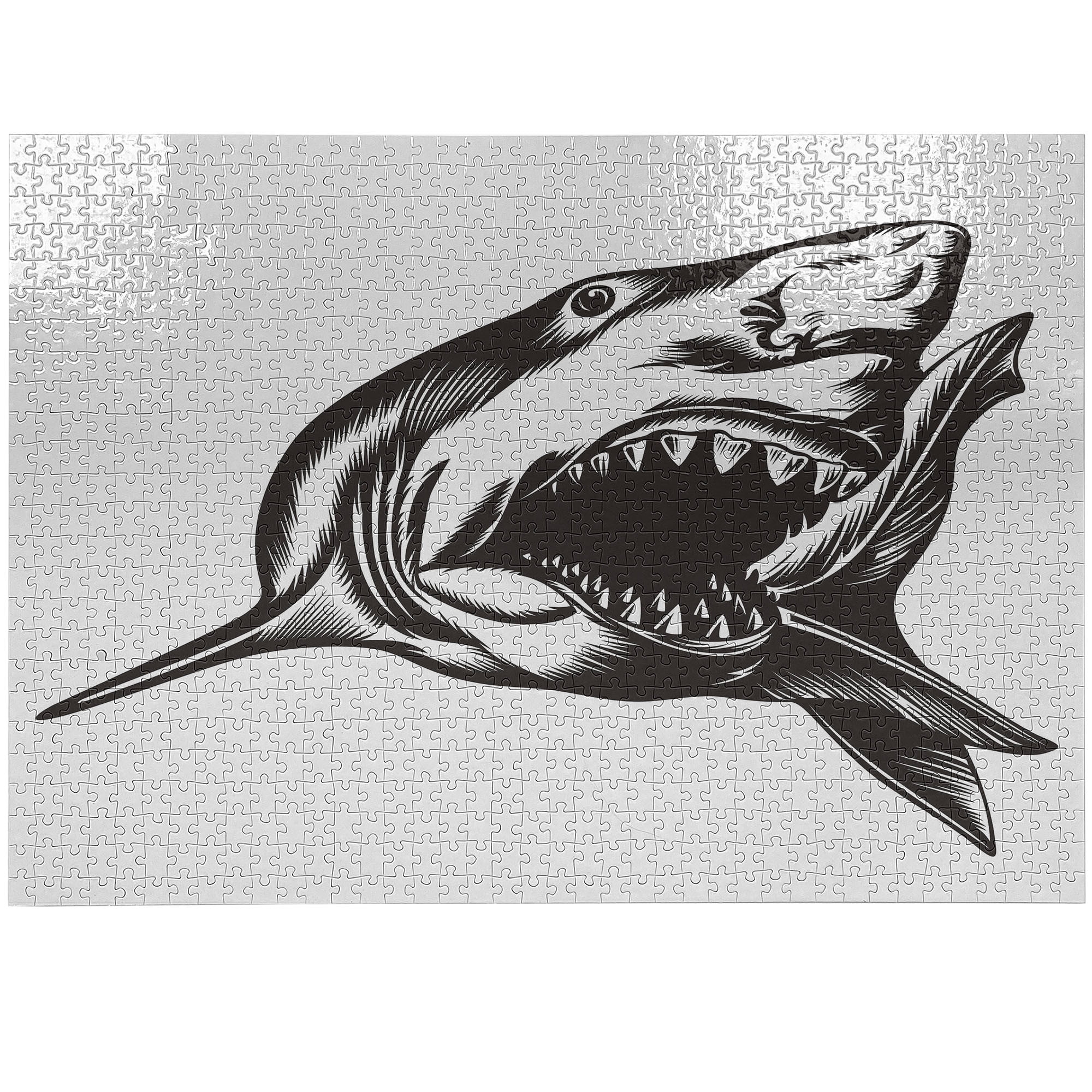 Ambesonne Shark Jigsaw Puzzle Durable Cardboard, Wild Fish with Open ...
