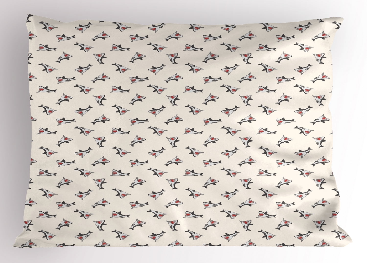 Ambesonne Shark Pillow Sham, Aggressive Hungry Fishes, 36" X 20", Grey ...
