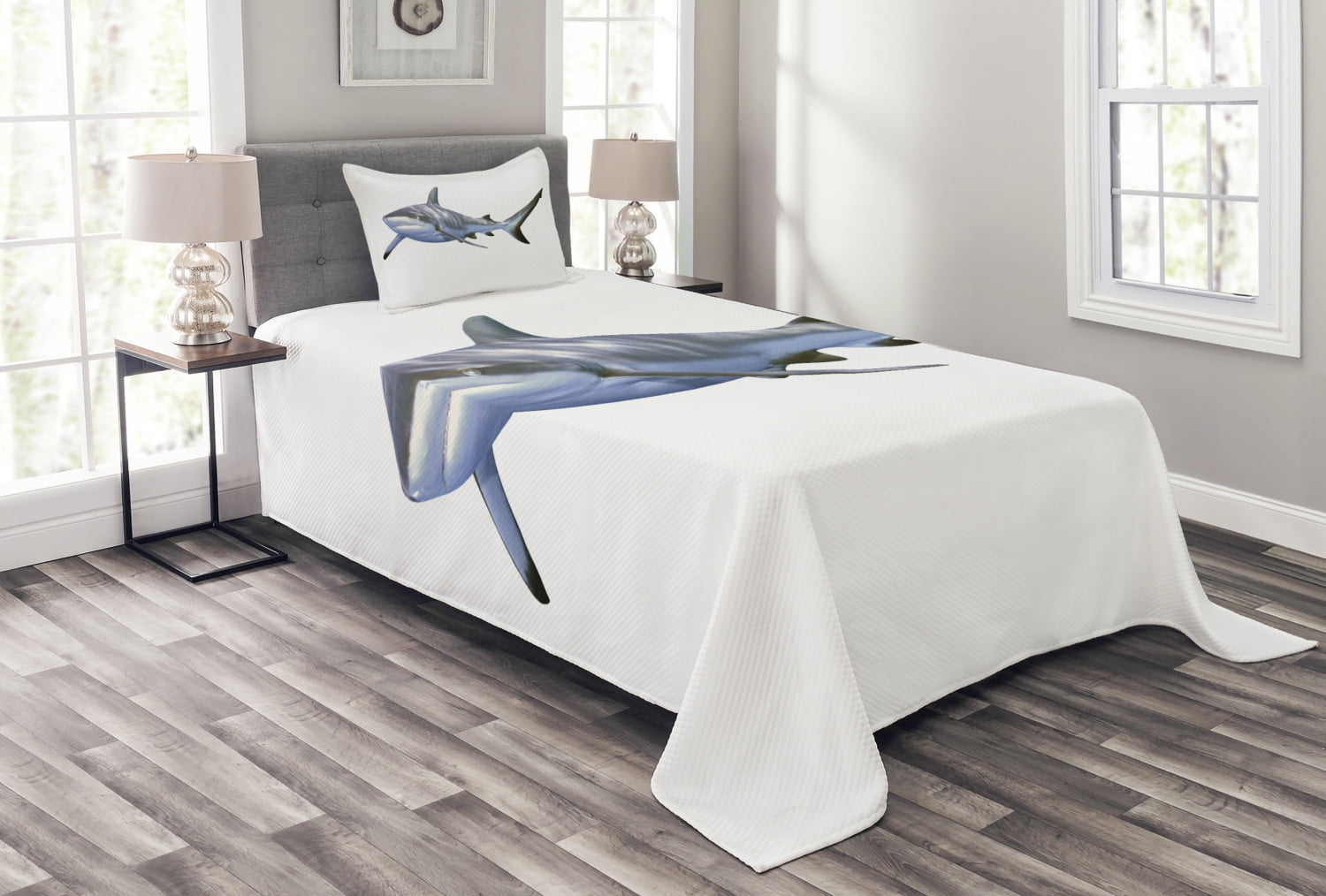 Ambesonne Shark Quilted Bedspread Set 2 Pcs, Large Reef Futuristicrt ...