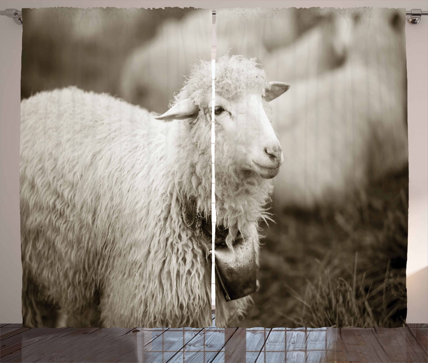 Ambesonne Sheep Curtains 2 Panel Set, Fluffy Wooly Sheep Herd, 108" x ...