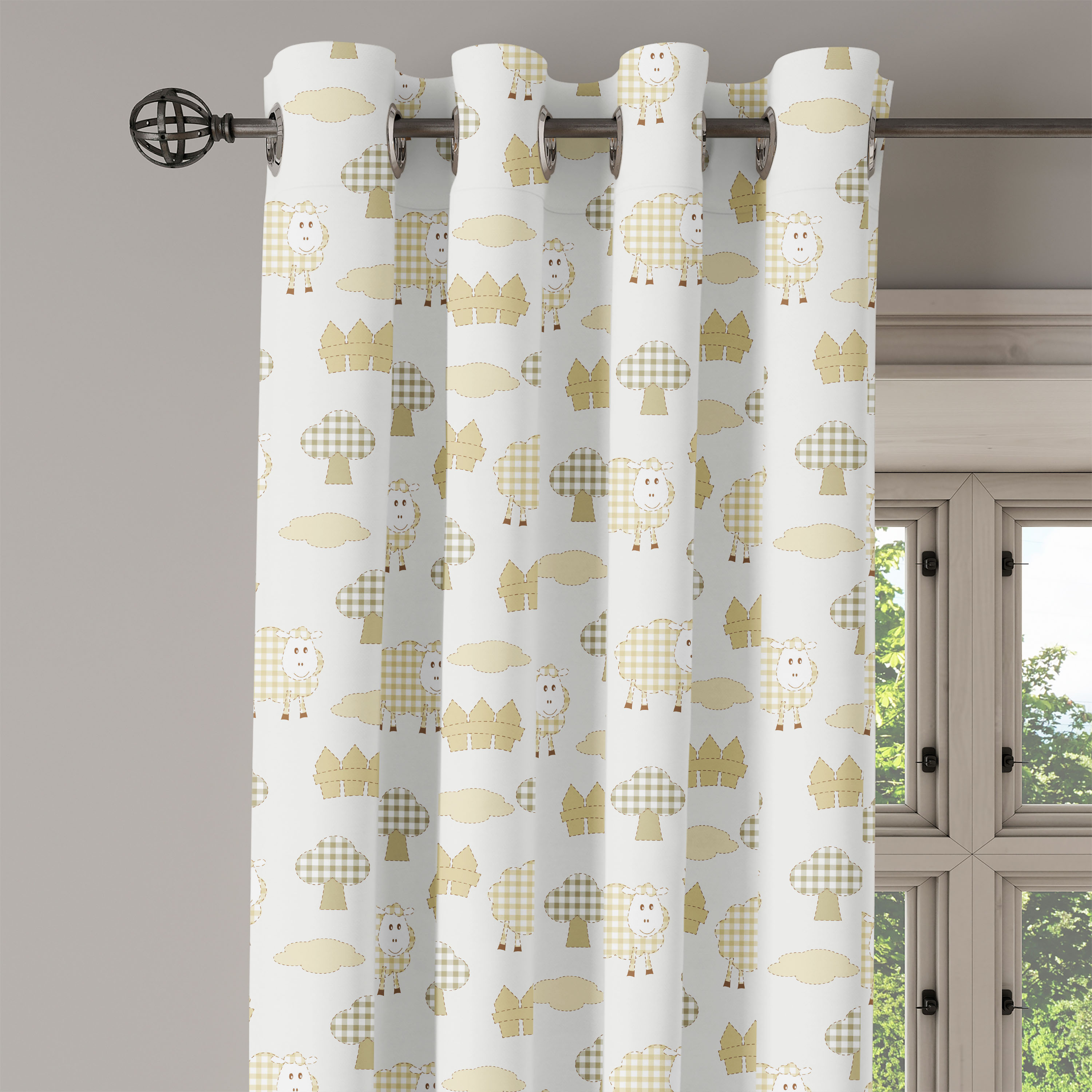 Ambesonne Sheep Grommet Curtain Single Panel, Farm Sheeps Trees Fences ...
