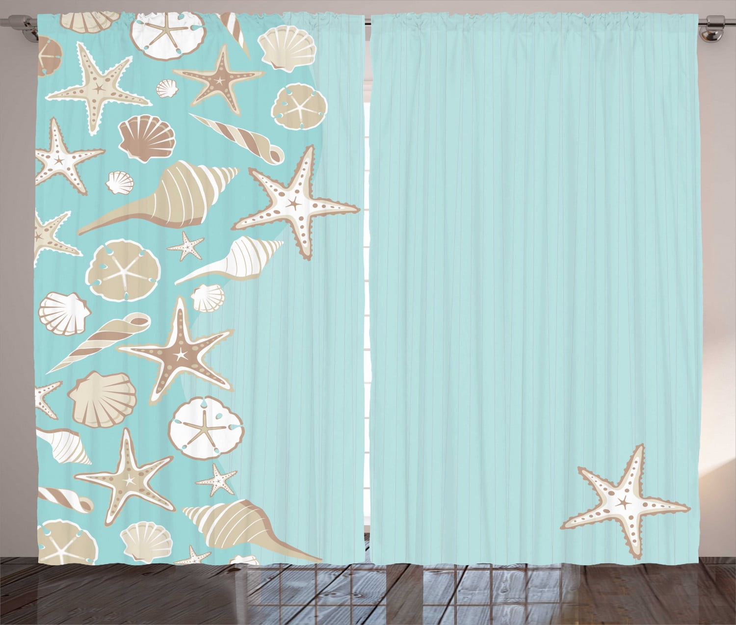 Ambesonne Shell Curtains 2 Panel Set, Beach Party and Thin Lines, 108 ...