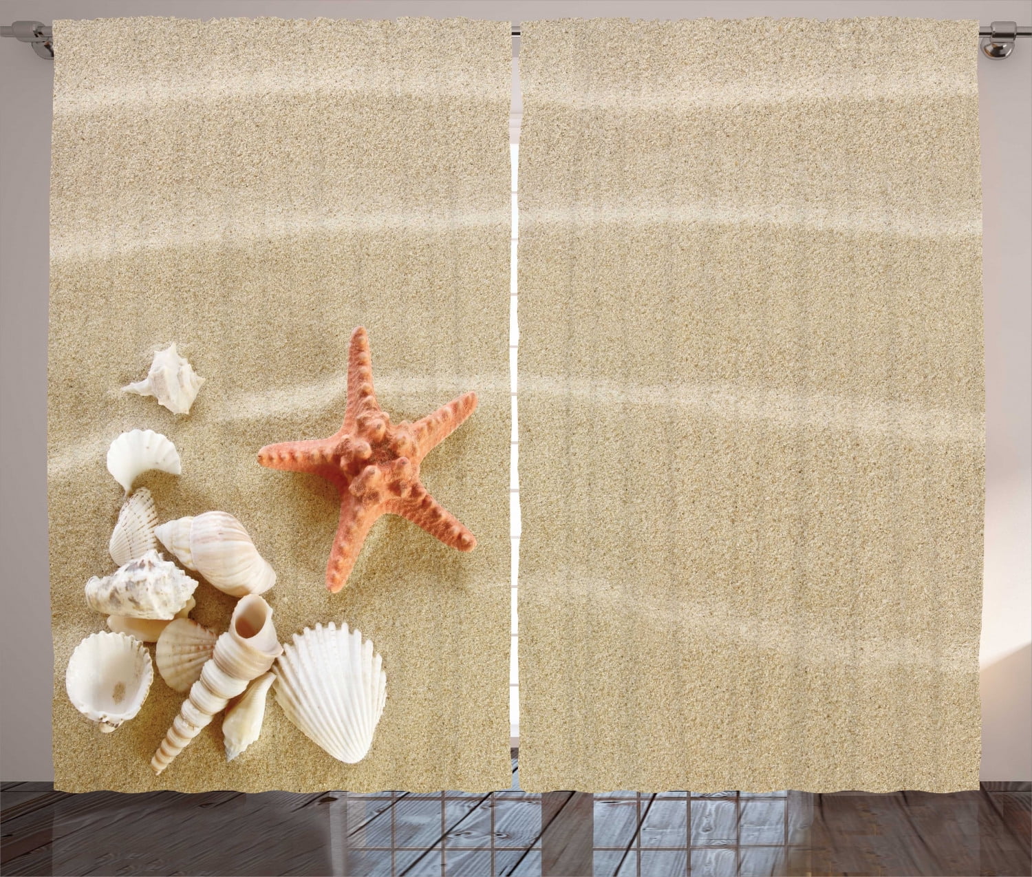 Ambesonne Shell Curtains 2 Panel Set, Exotic Seashells with Sand, 108 ...