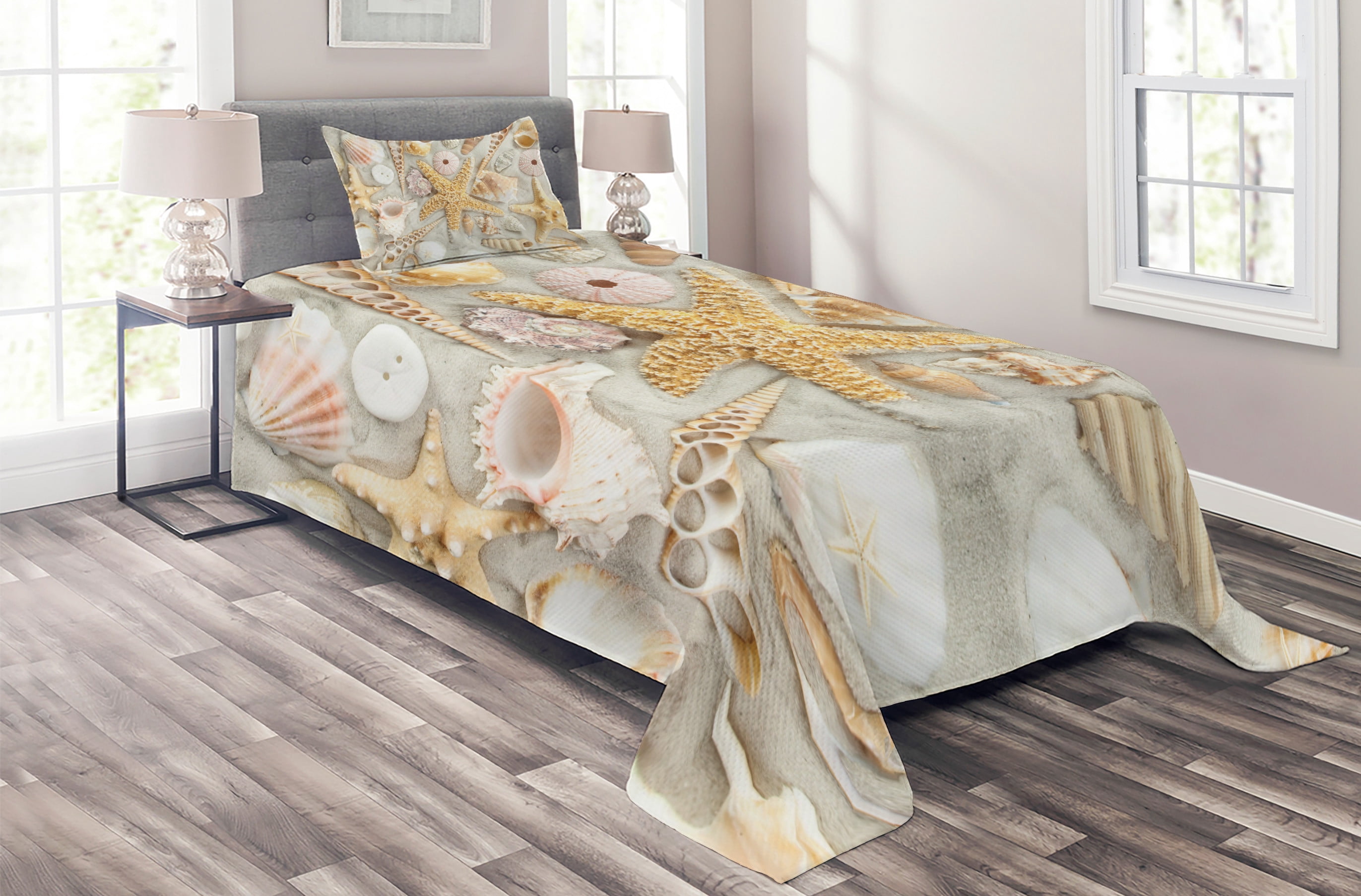 Ambesonne Shell Quilted Coverlet Set, Multicolor Twin Size Bedding ...