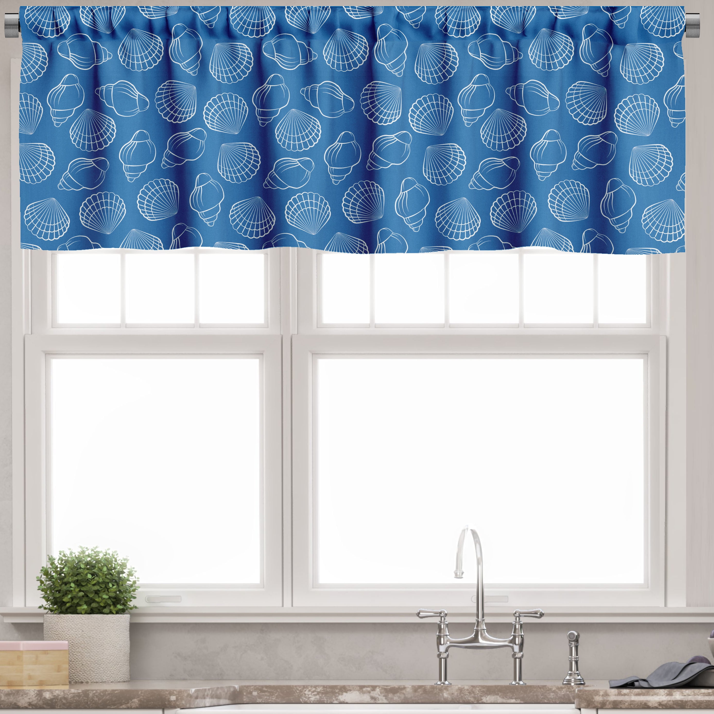 Ambesonne Shell Window Valance, Seashells Outline Simplistic, 54" X 12 ...