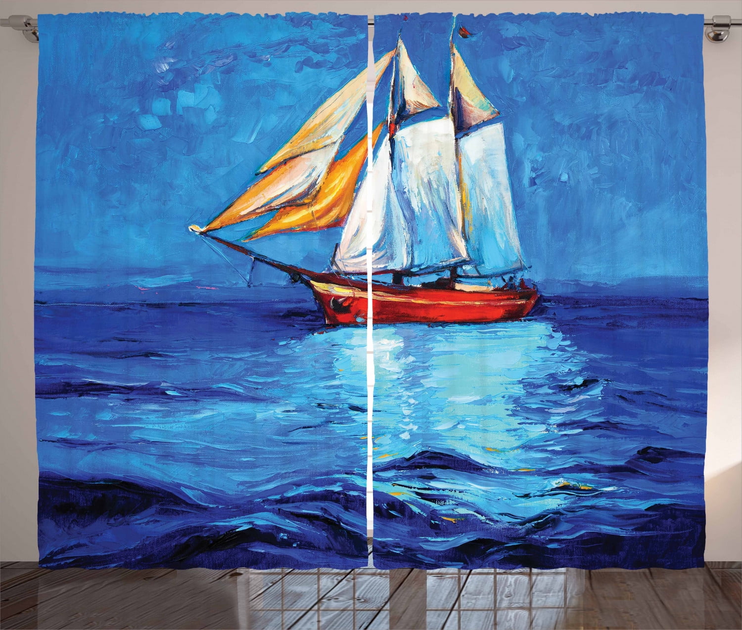 Ambesonne Ship Curtains 2 Panel Set, Oil Paint Style Sailship, 108" x ...