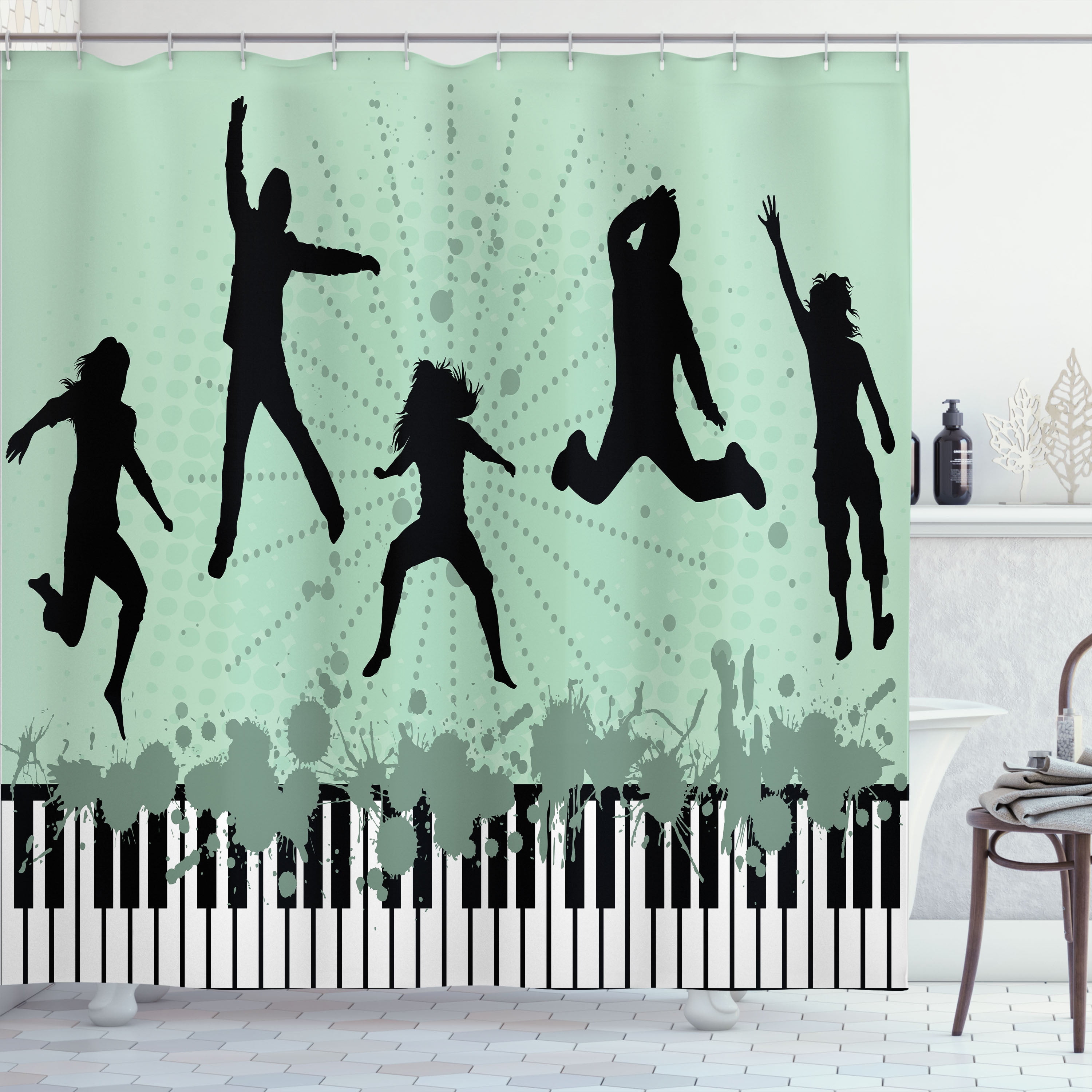 Ambesonne Silhouette Shower Curtain, Jumping People Piano, 69"Wx75"L ...