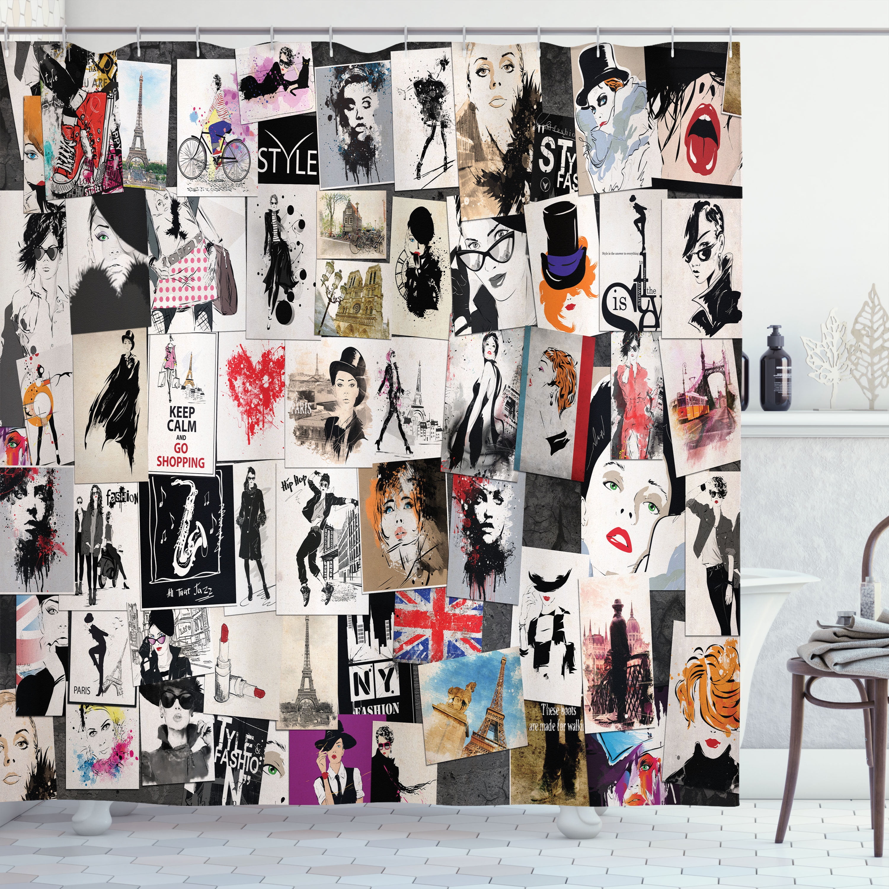 Ambesonne Sketch Shower Curtain, Collage Fashion Modern, 69"Wx70"L ...
