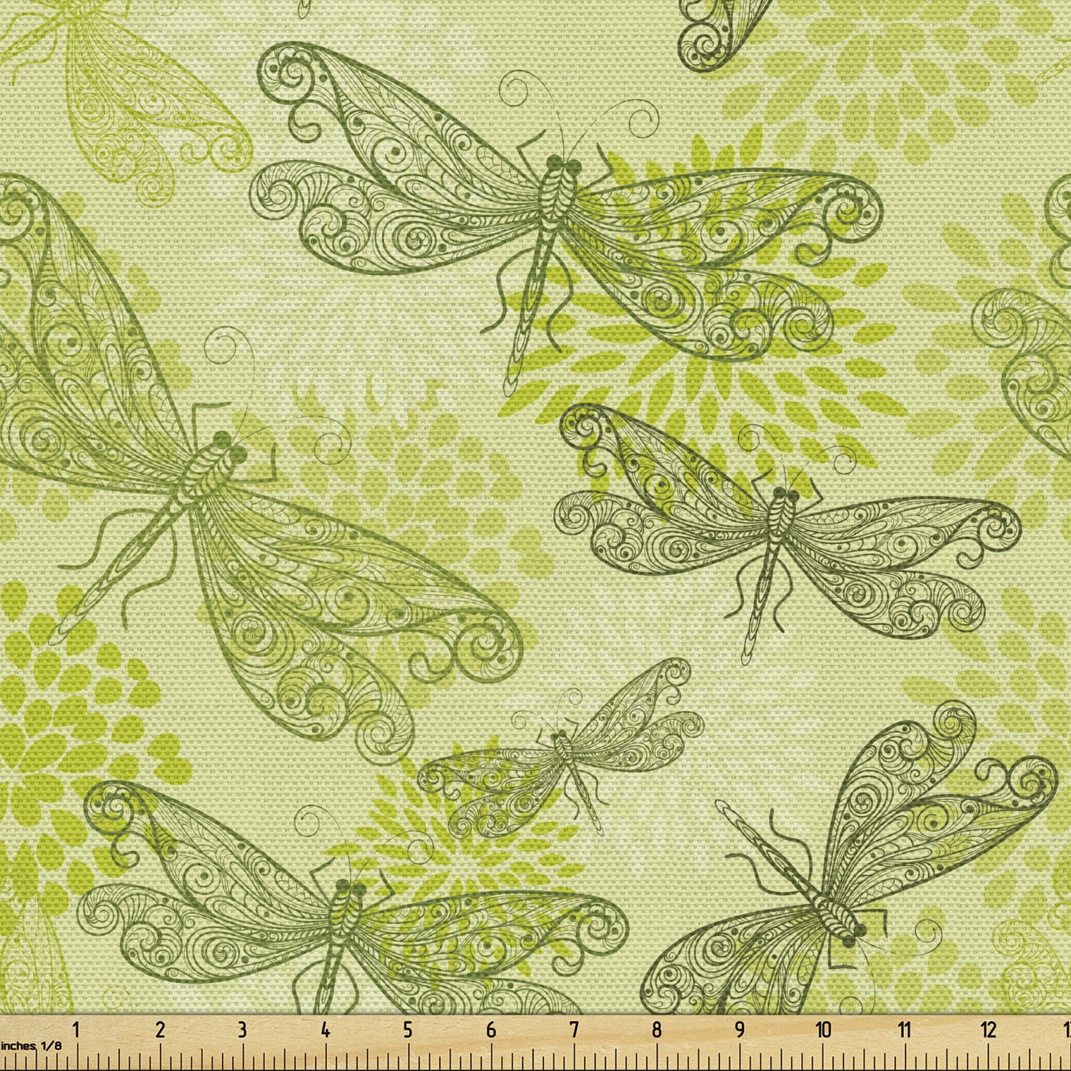 Ambesonne Sketchy Fabric by the Yard Upholstery, Floral Dragonfly Wings ...