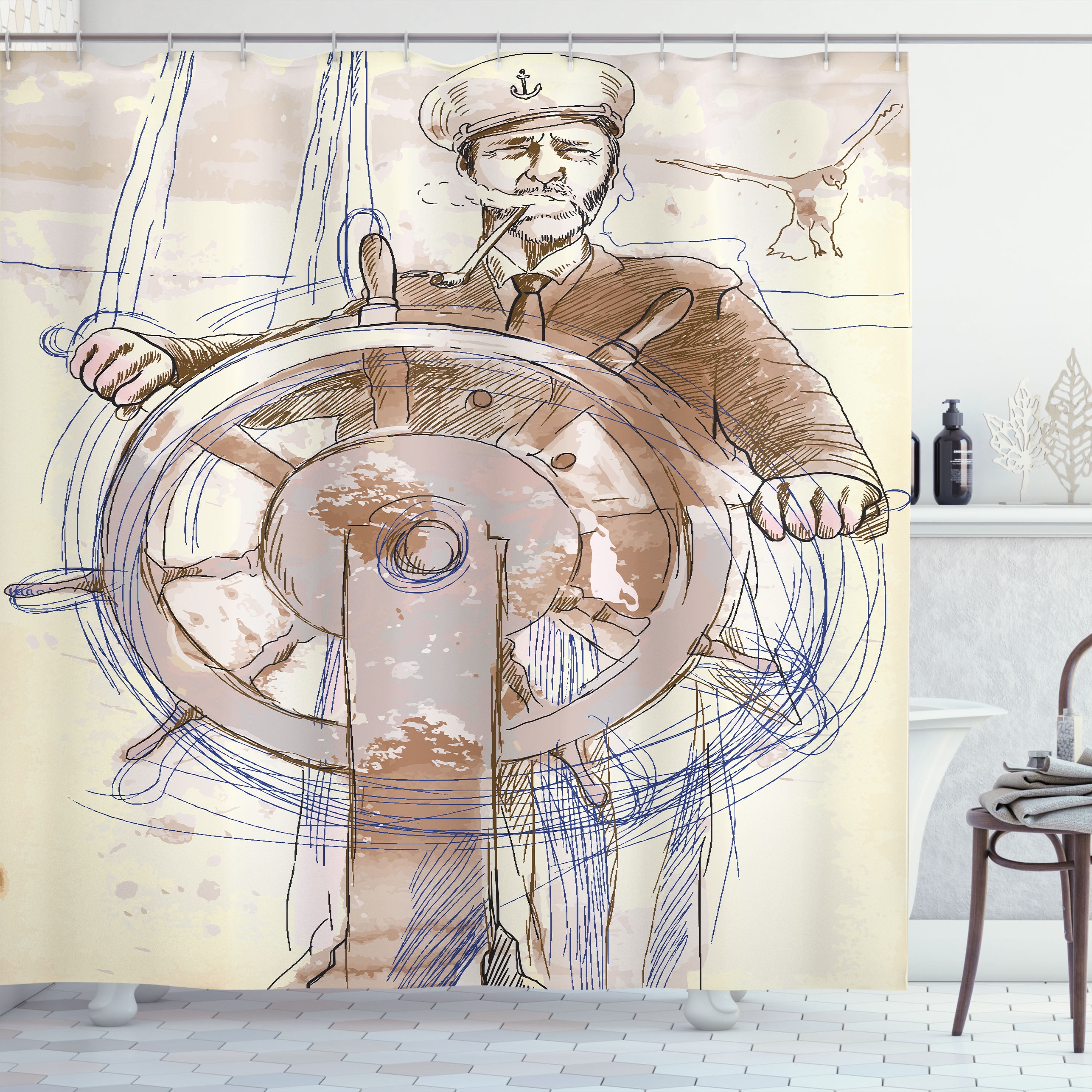 Ambesonne Sketchy Shower Curtain, Captain Leader Seaman, 69"Wx70"L ...