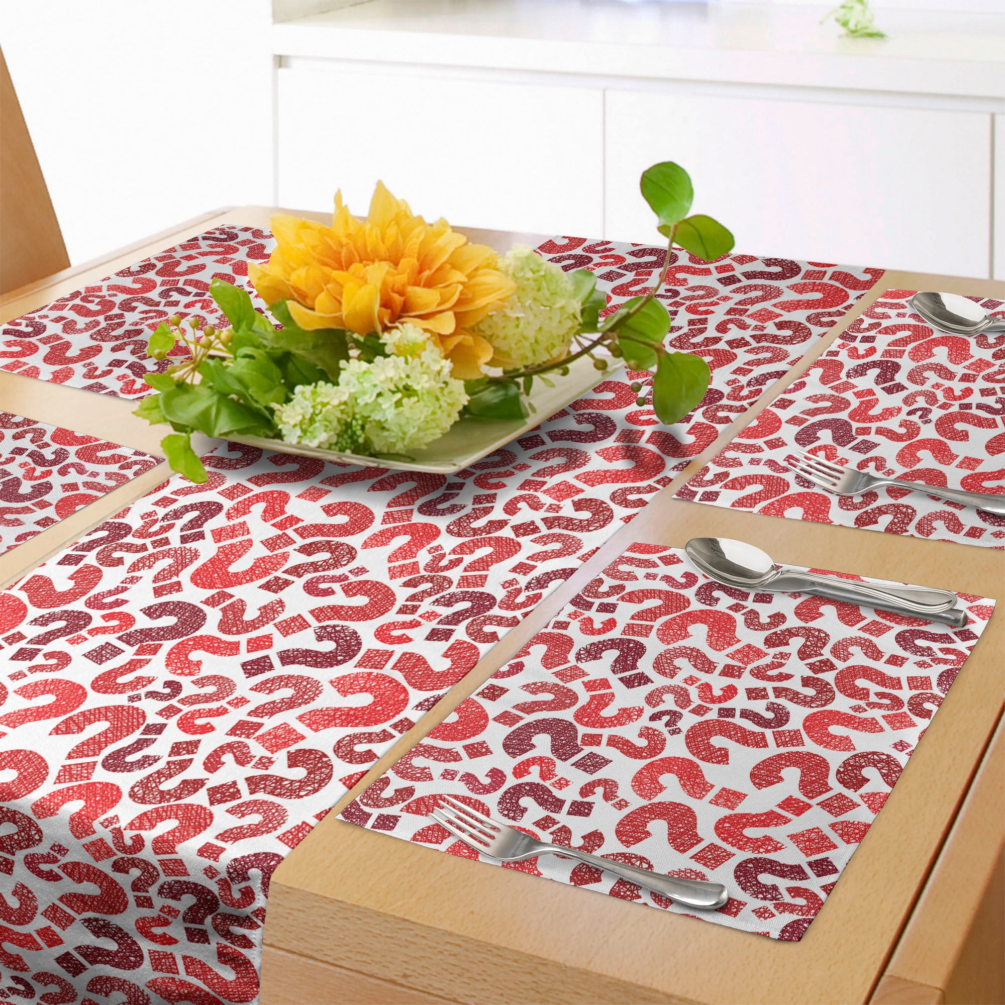 Ambesonne Sketchy Table Runner & Placemats, Question Marks Pattern ...