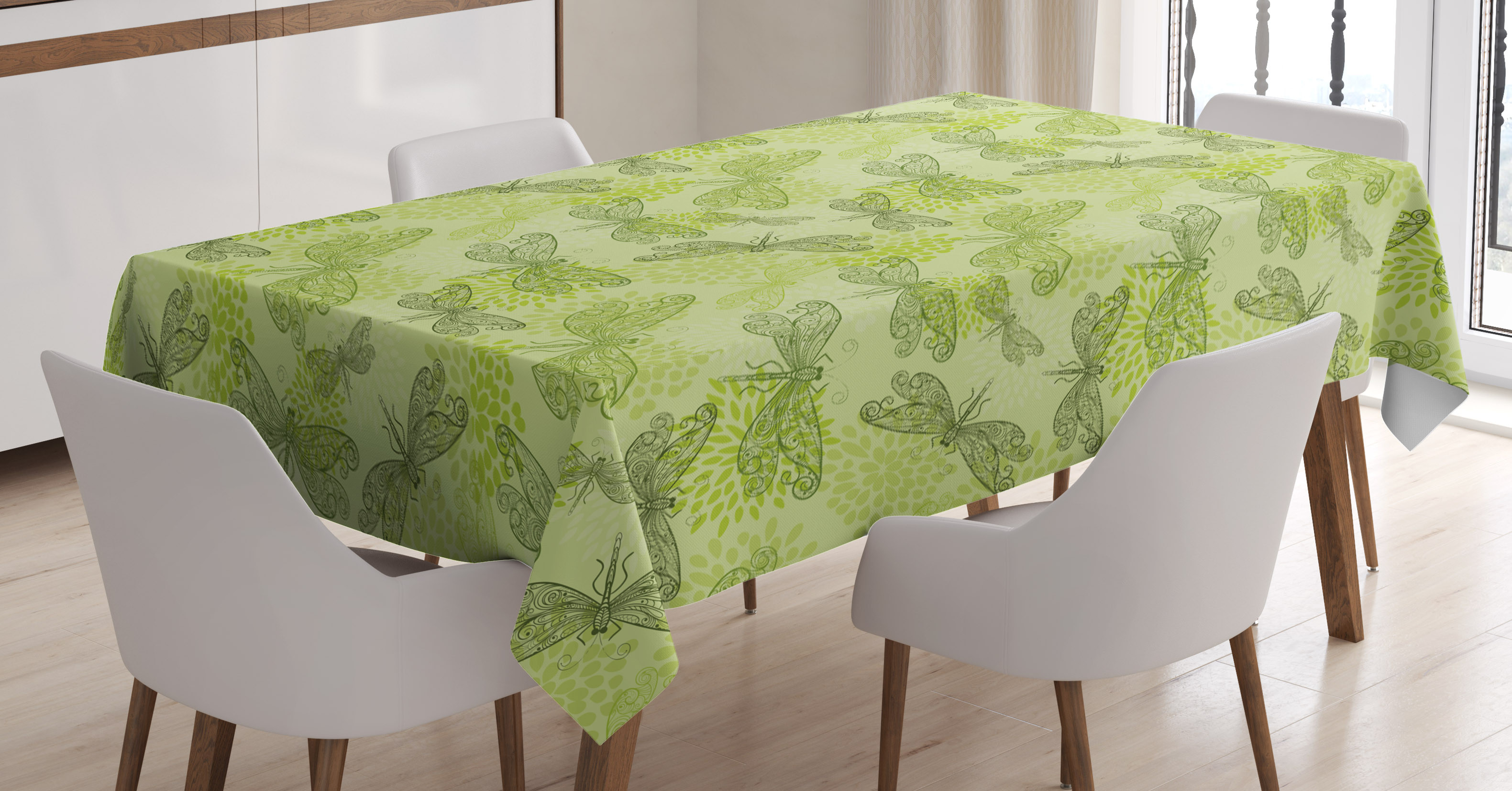 Ambesonne Sketchy Tablecloth Rectangular Table Cover, Floral Dragonfly ...