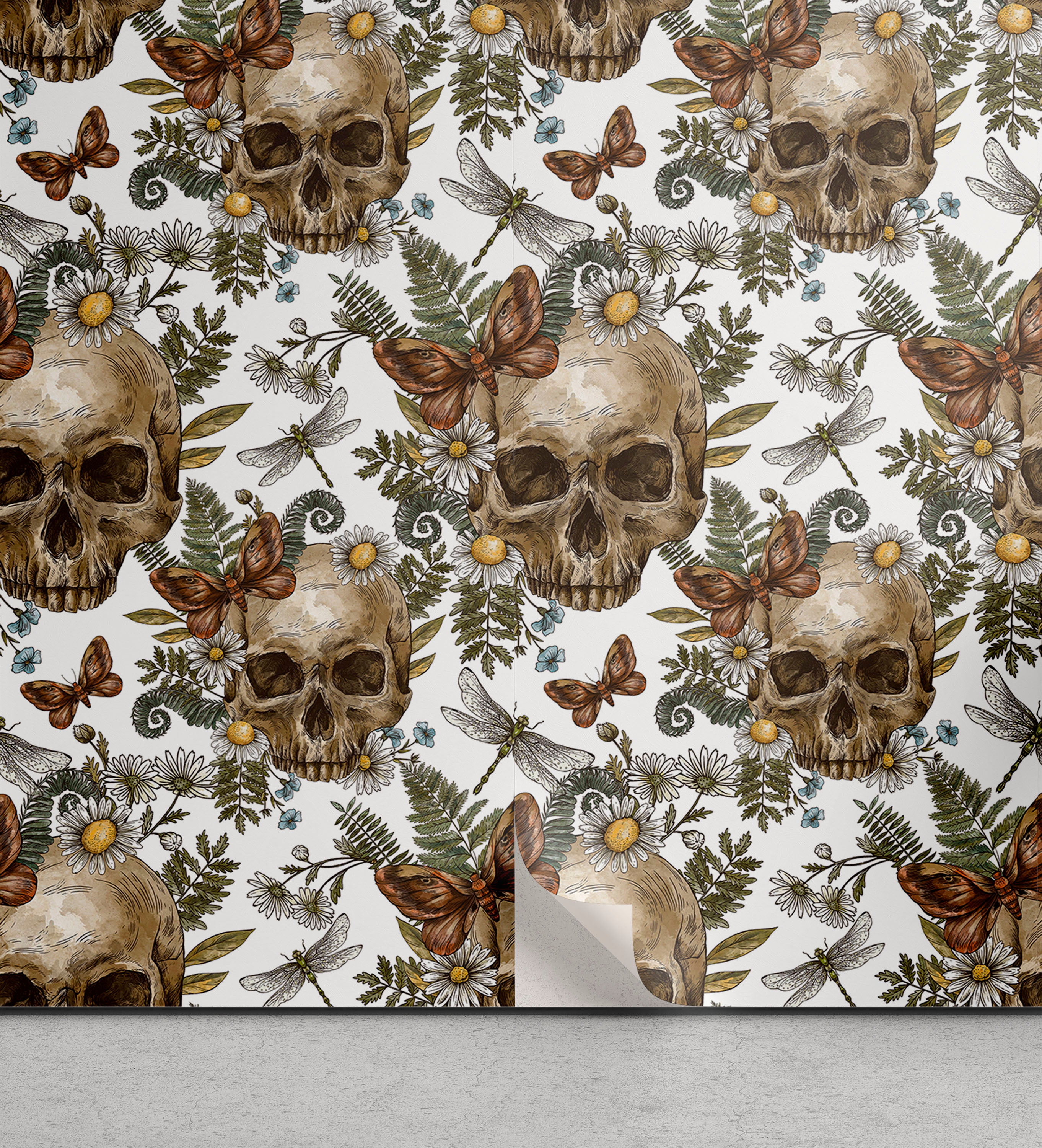 Ambesonne Skull Pattern Peel & Stick Wallpaper for Home, Occult Leafy ...
