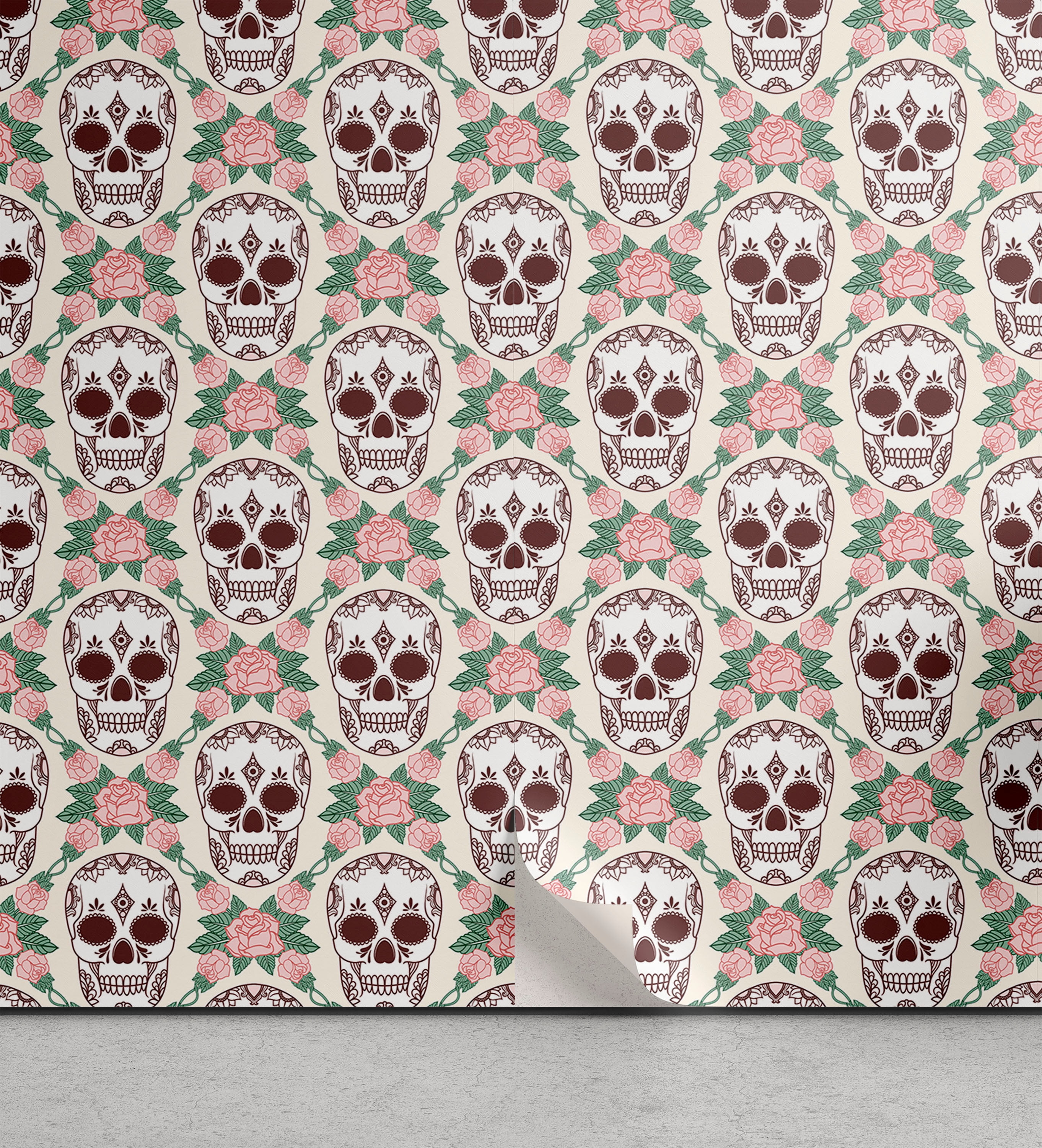Ambesonne Skull Peel & Stick Wallpaper for Home, Talavera Flowers ...