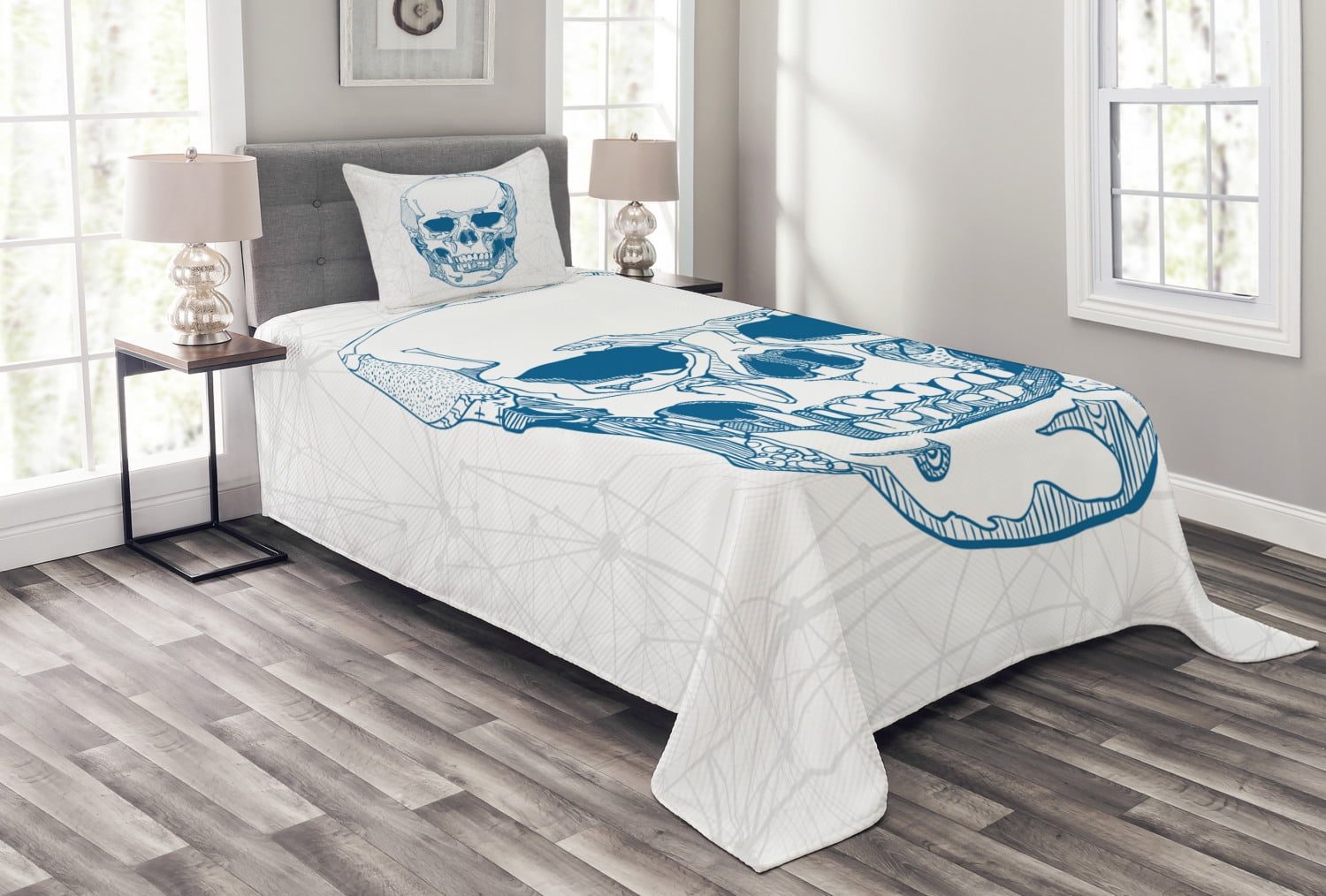 Ambesonne Skull Quilted Bedspread Set 2 Pcs, Skull Science Elements ...