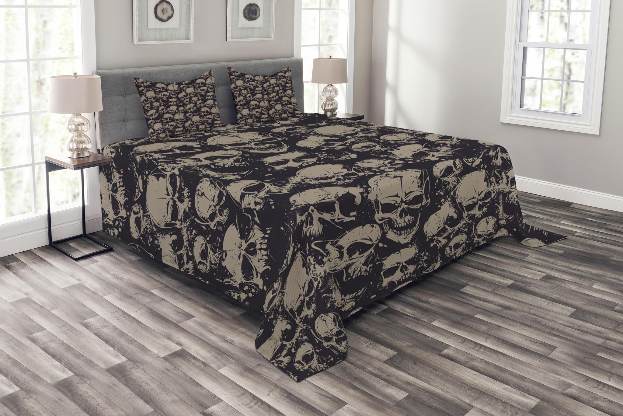 Ambesonne Skull Quilted Bedspread Set 3 Pcs, Grunge Scary Evil, King ...