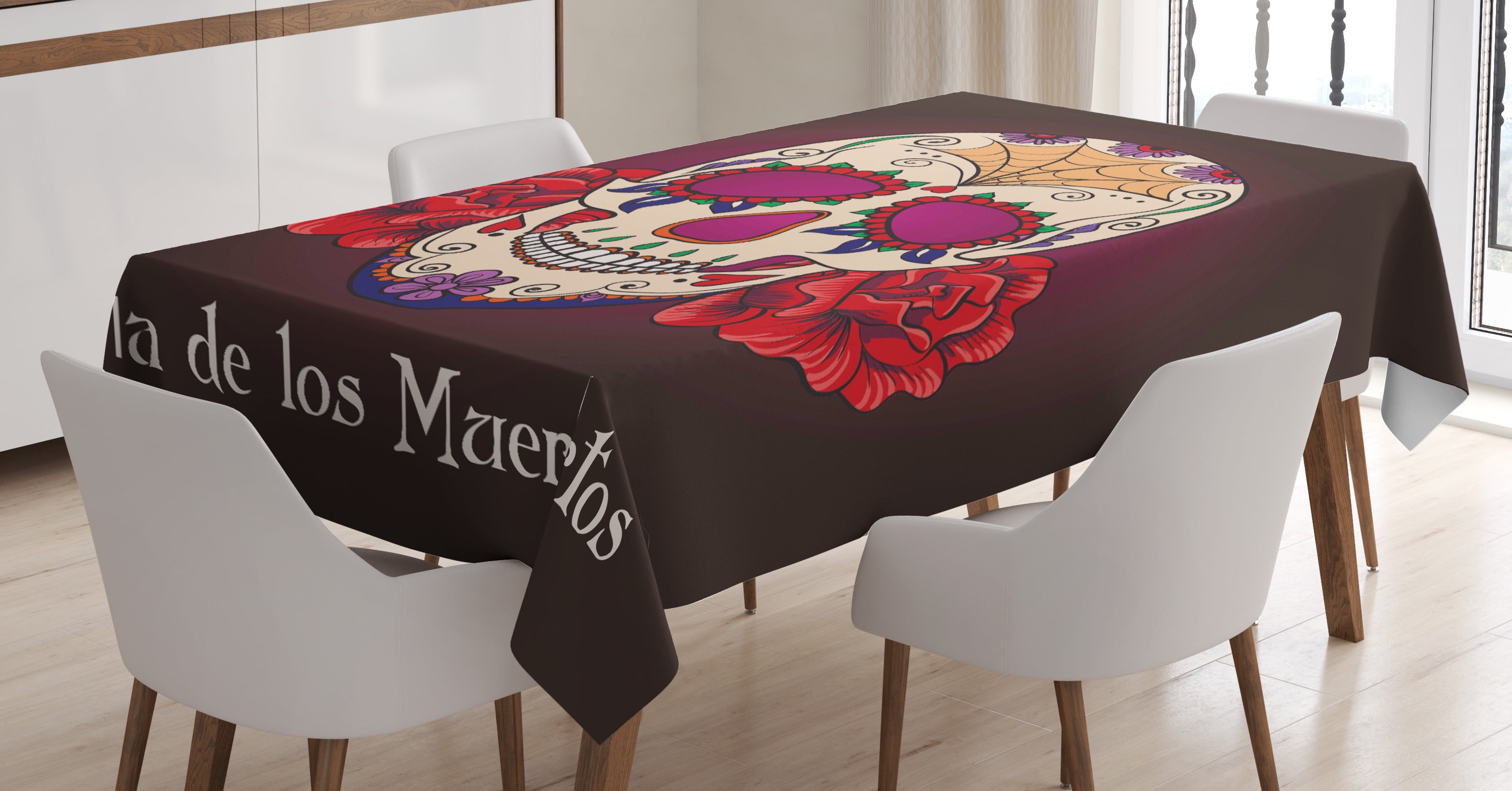 Ambesonne Skull Tablecloth Rectangular Table Cover, Dia de Los Muertos ...