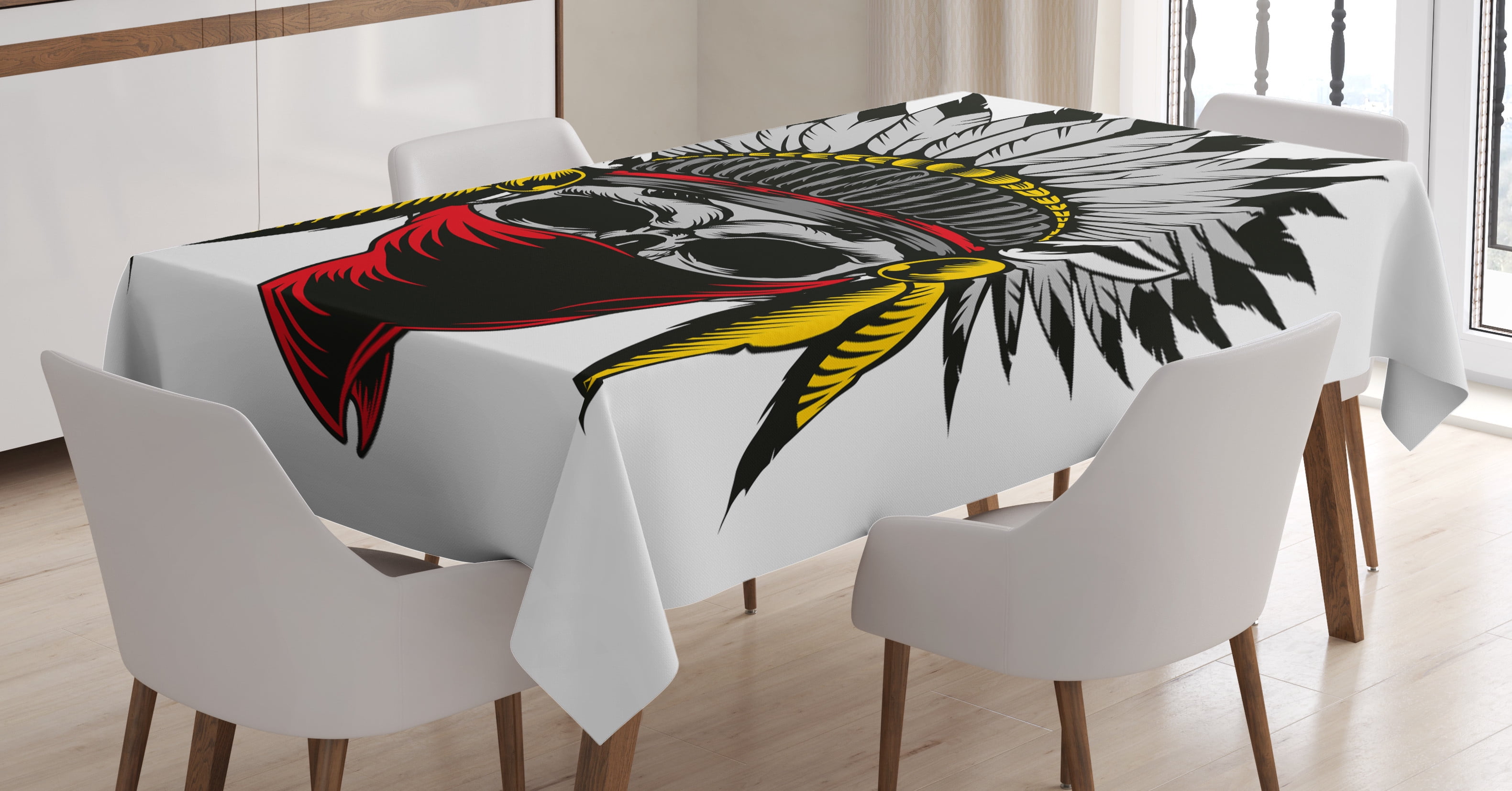 Ambesonne Skull Tablecloth Rectangular Table Cover, Skull with Feathers ...