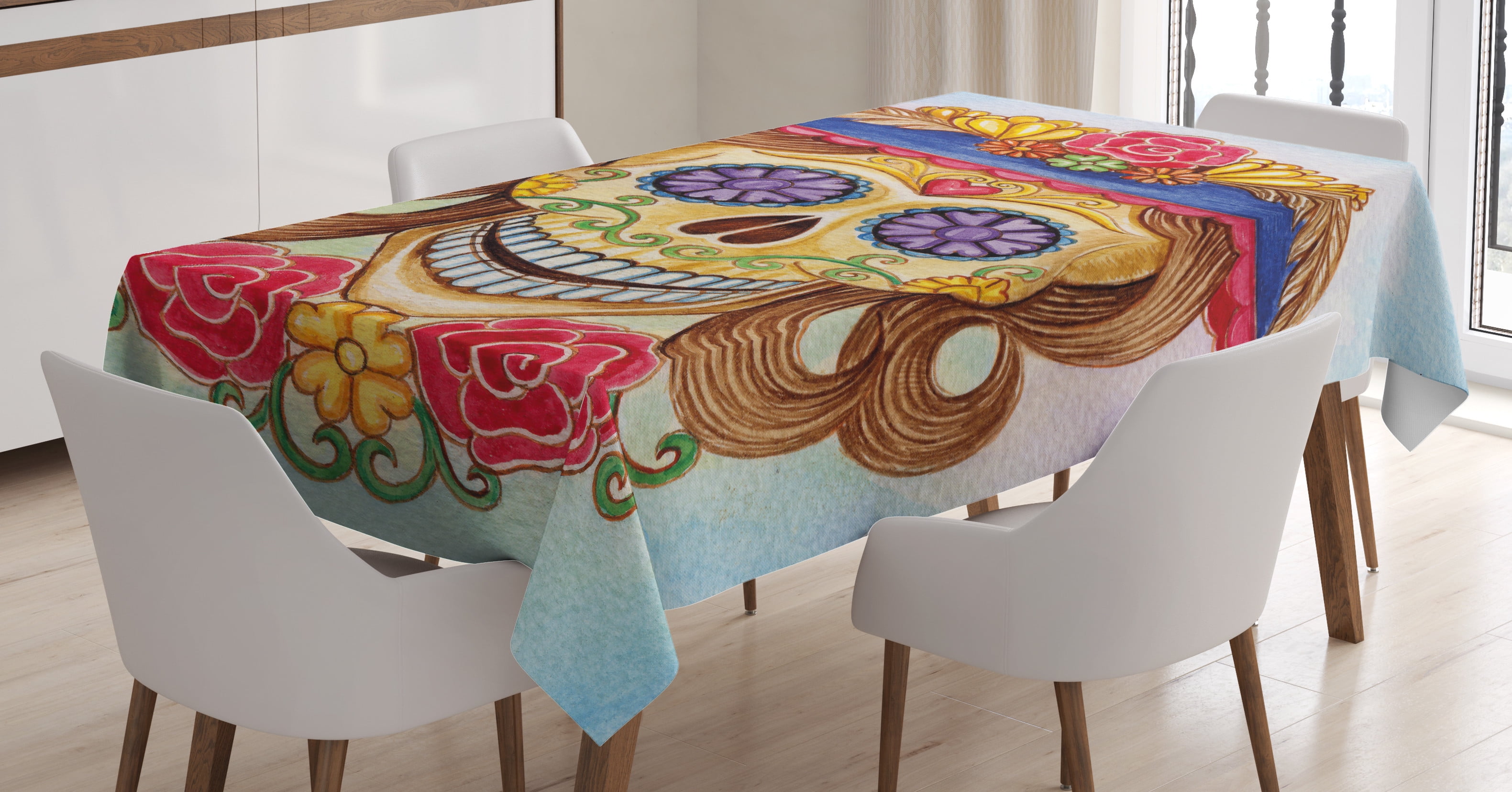 Ambesonne Skull Tablecloth Rectangular Table Cover, Spanish Mexican, 60 ...