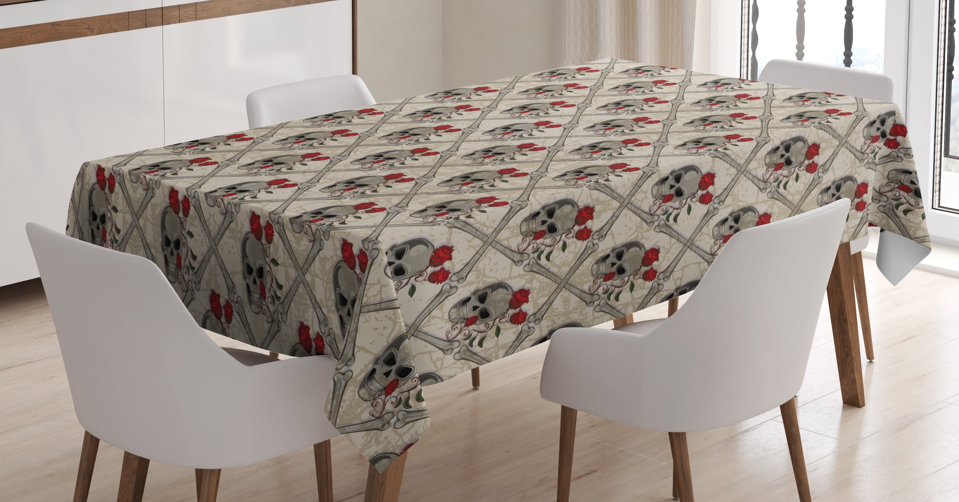 Ambesonne Skull Tablecloth Rectangular Table Cover, Vintage Romantic ...