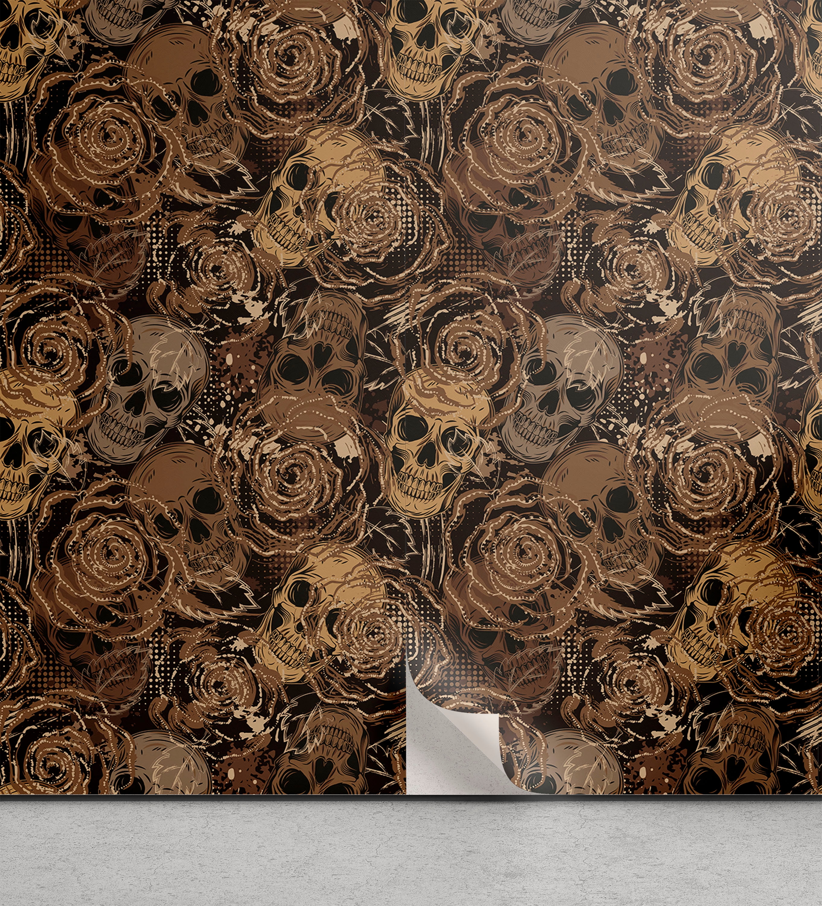 Ambesonne Skulls Peel & Stick Wallpaper for Home, Earthy Colors Grunge ...